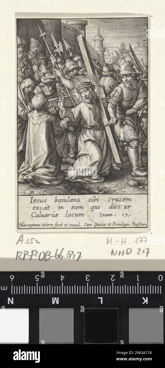 Crossing, Hieronymus Wierix, 1563 - Before 1619 print Christ falls during the crossing. Veronica ...