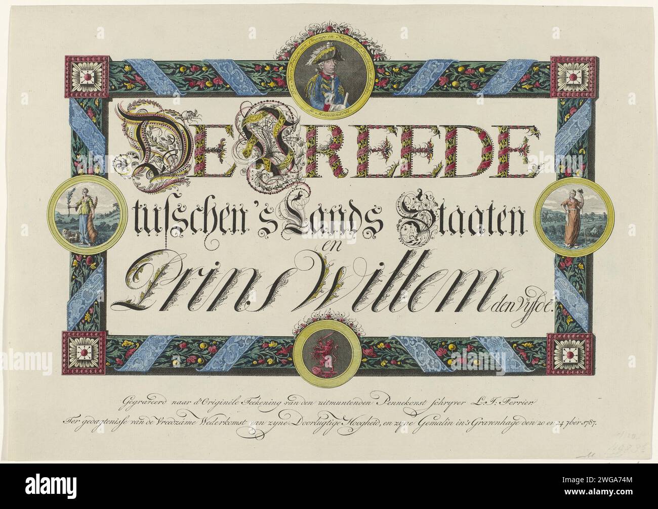 Calligraphy on peace between the States and Prince Willem V, 1787 ...