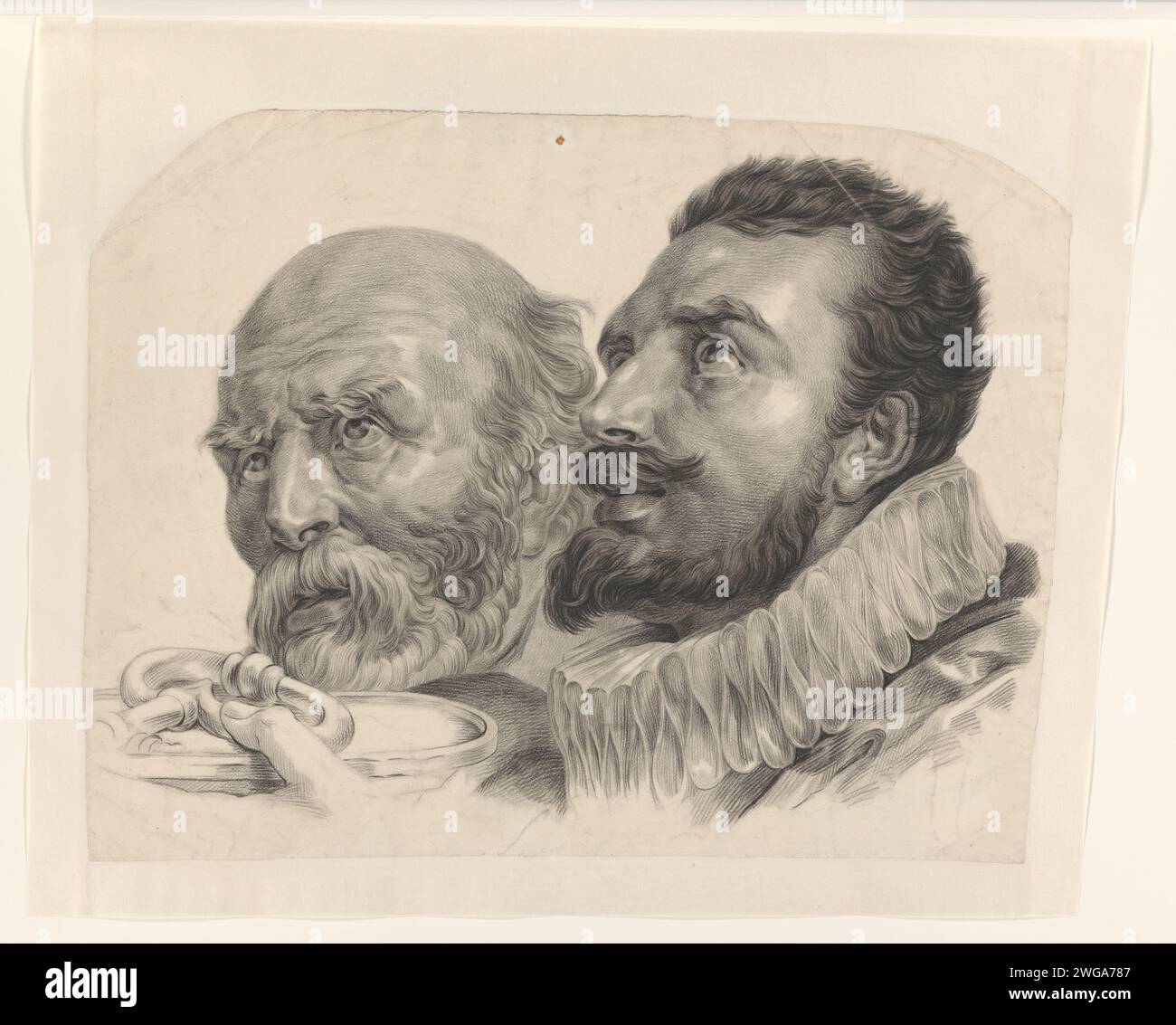 Koppen of two men offering a key, monogrammist AC (19th century), 1830 ...