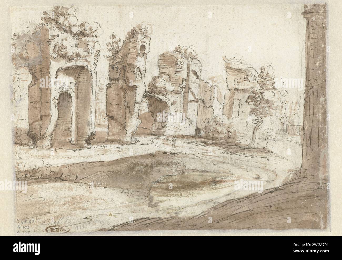 View of Antique Ruins, Anonymous, 1600 - 1699 drawing paper. ink ...