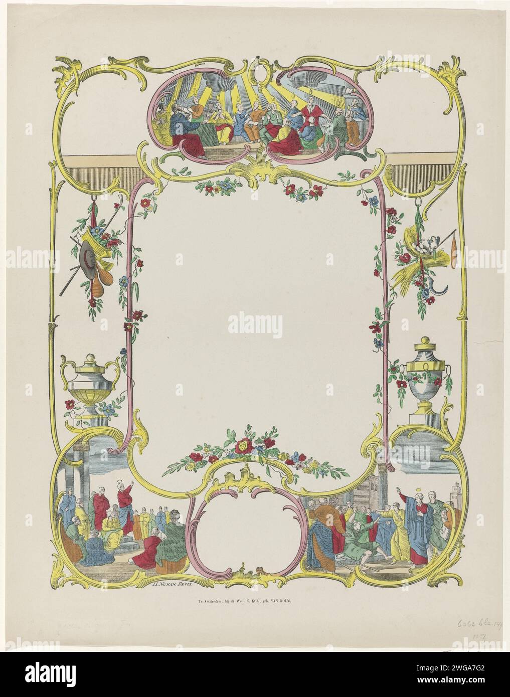 Wish letter with decorative framework, widow C. Kok -van Kolm, 1800 ...