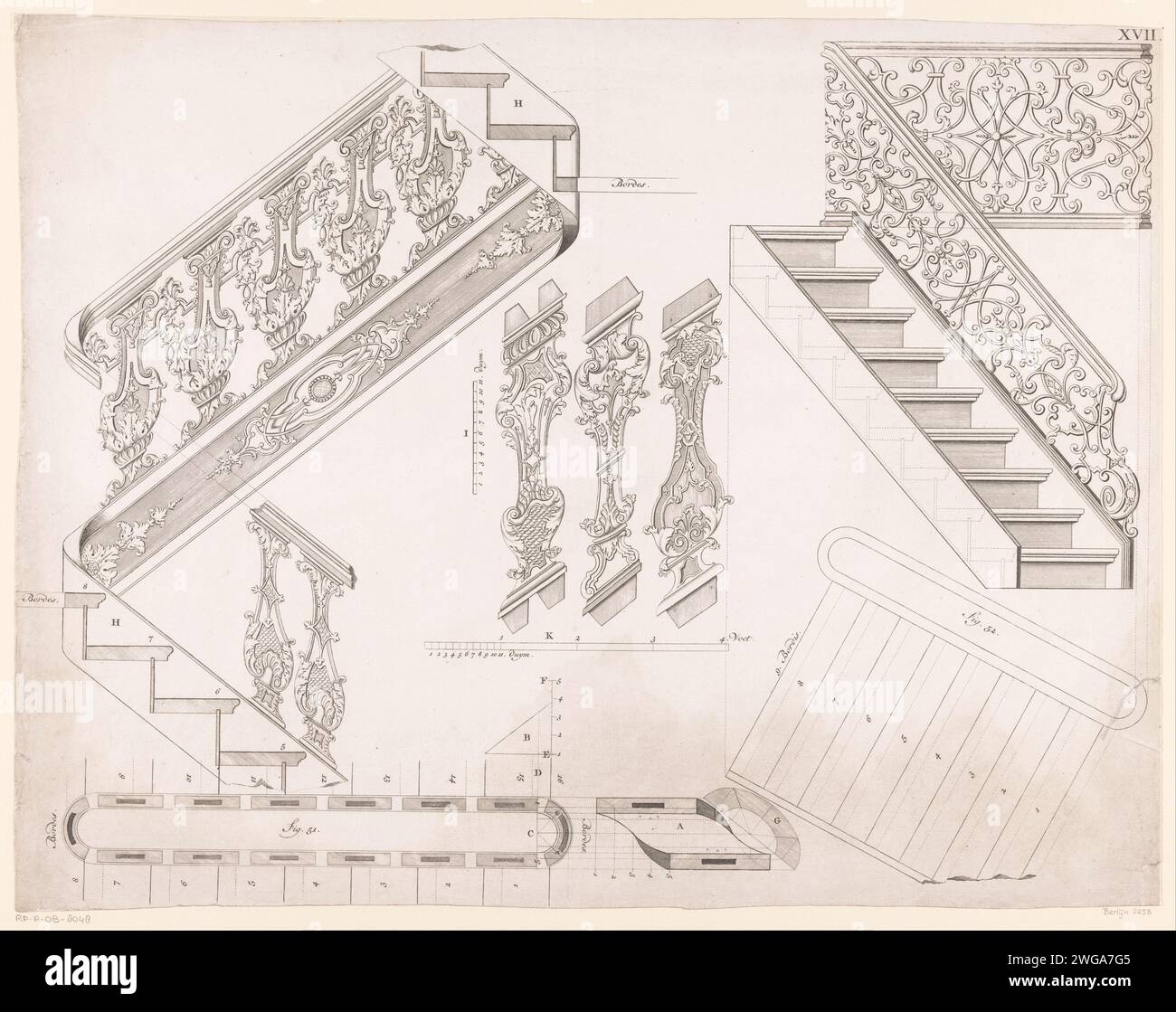 Technical drawings of stairs, Jan Schenk, After Tieleman van der Horst ...