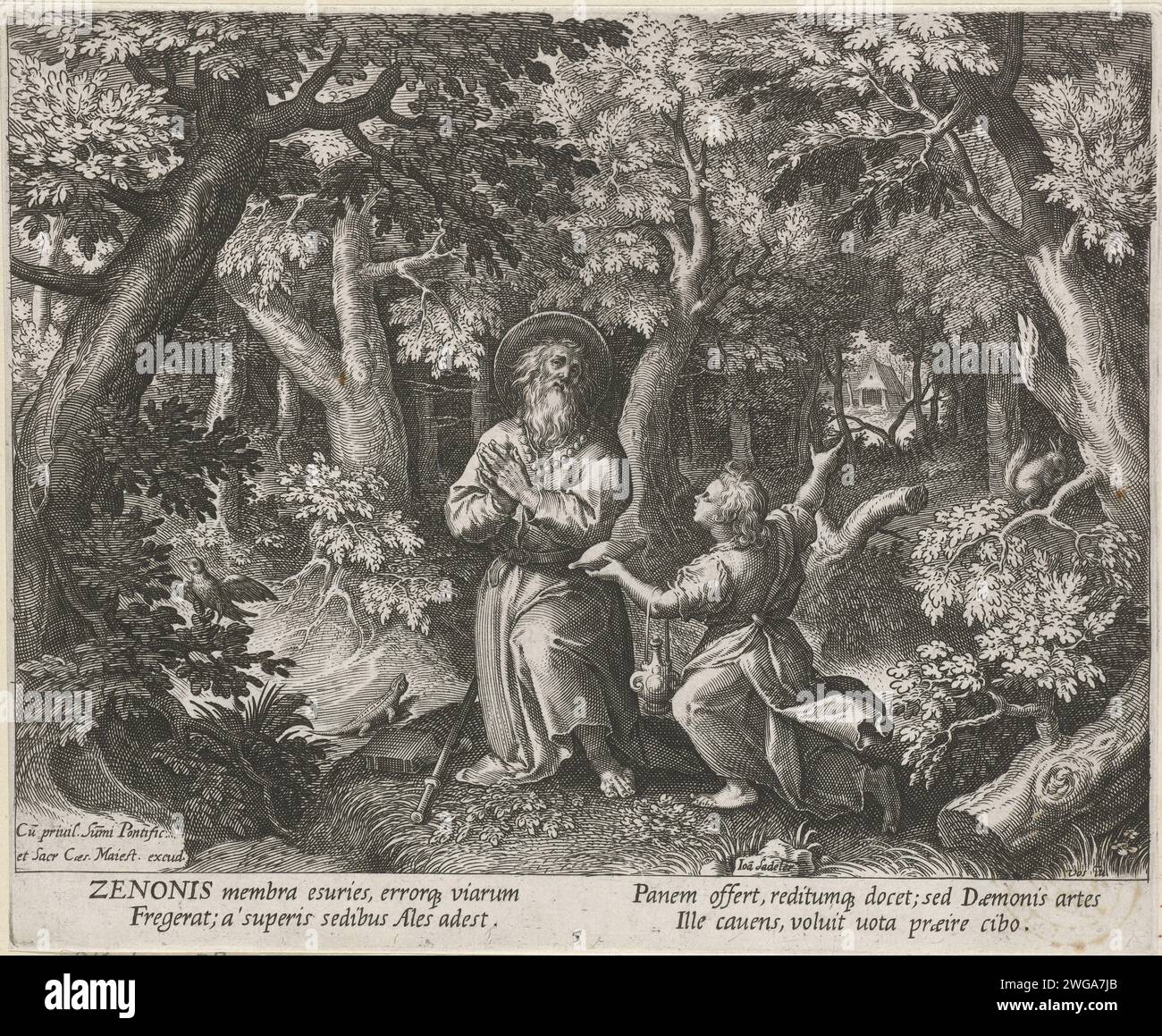 Holy Zeno of Antioch as a recluse, Johann Sadeler (I), After Maerten de ...