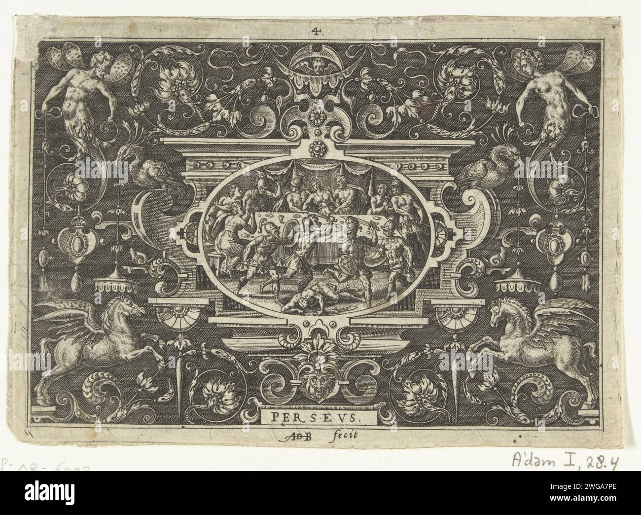 Cartouche: Phineus disrupts the wedding of Perseus and Andromeda, 1584 ...