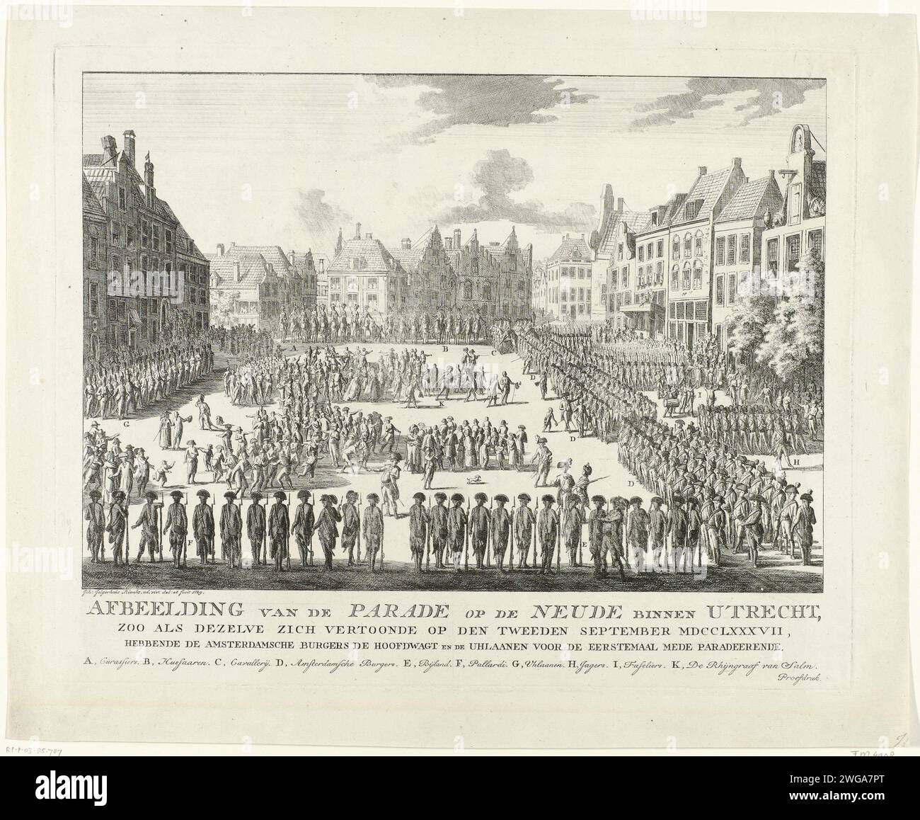 Parade on the Neude in Utrecht, 1787, Johannes Jelgerhuis, 1789 print ...