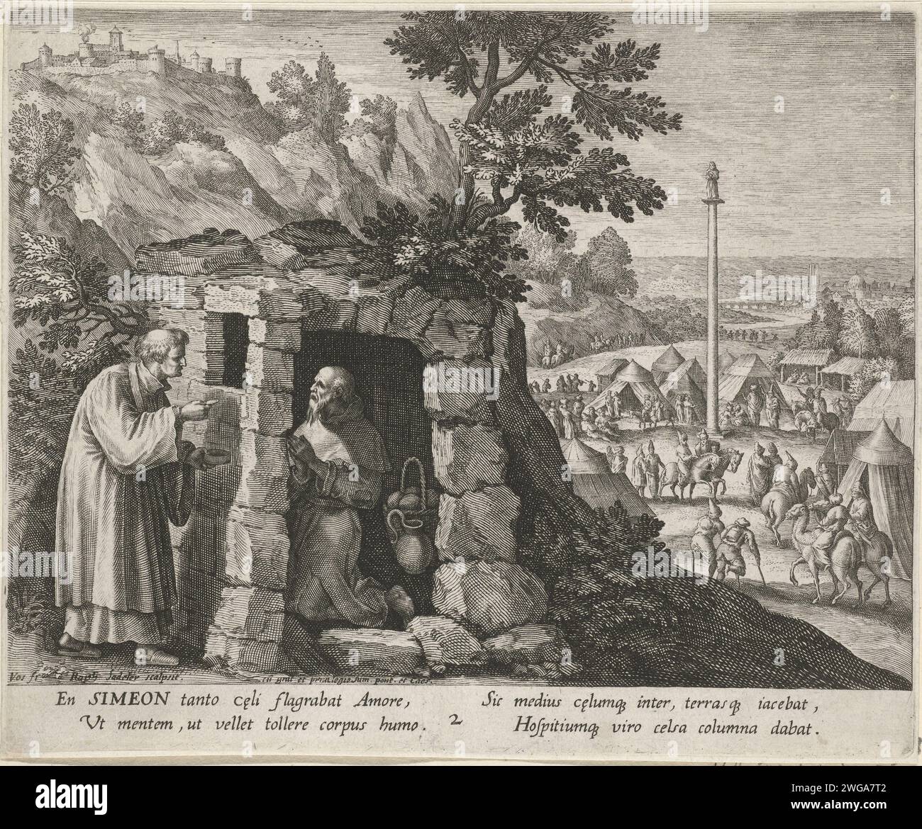 Holy Simeon Stylites such as Hermit, Raphaël Sadeler (I), After Maerten ...