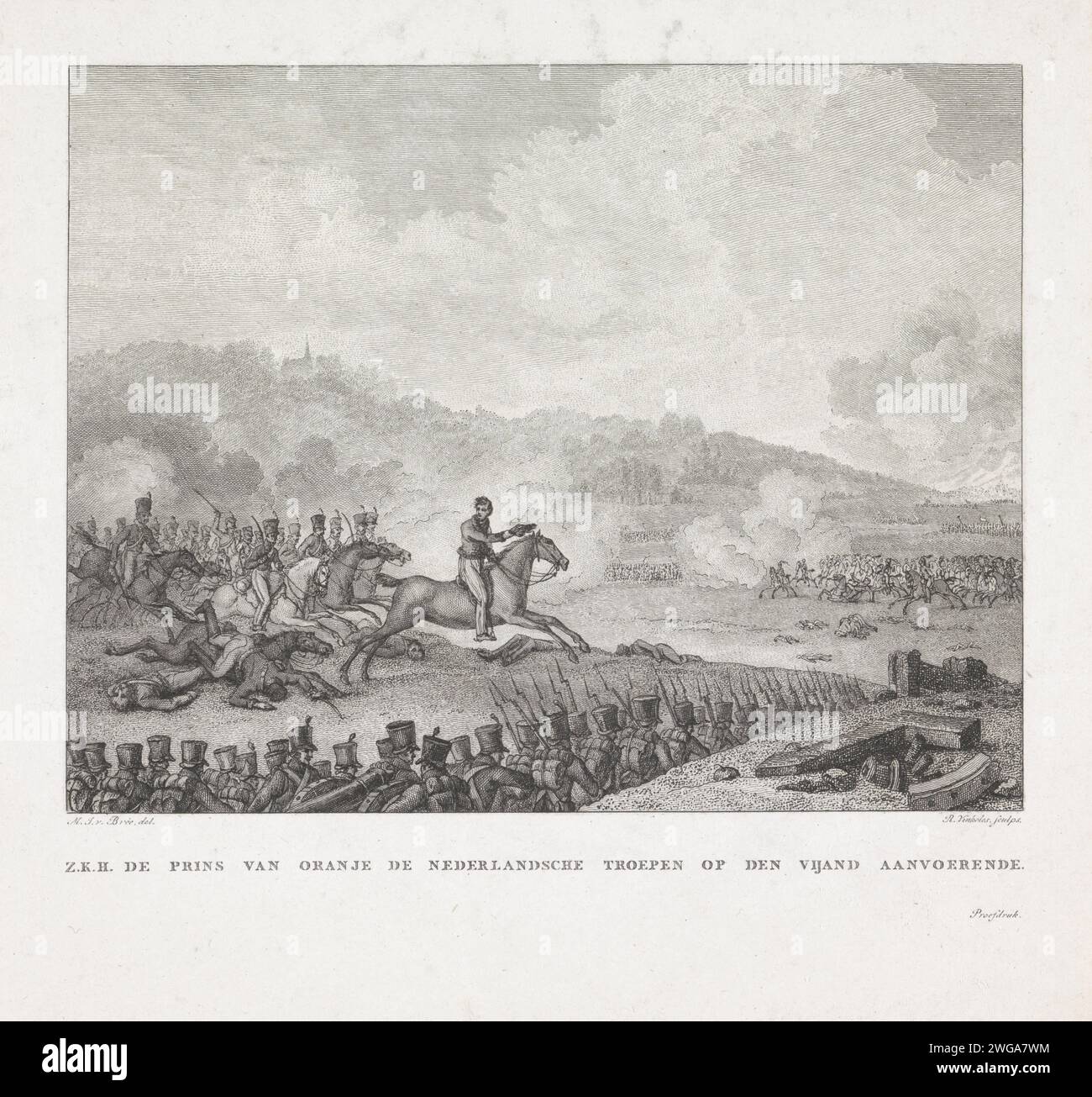 Prince of Orange leads the Dutch troops at Quatre -Bras, 1815, Reinier ...