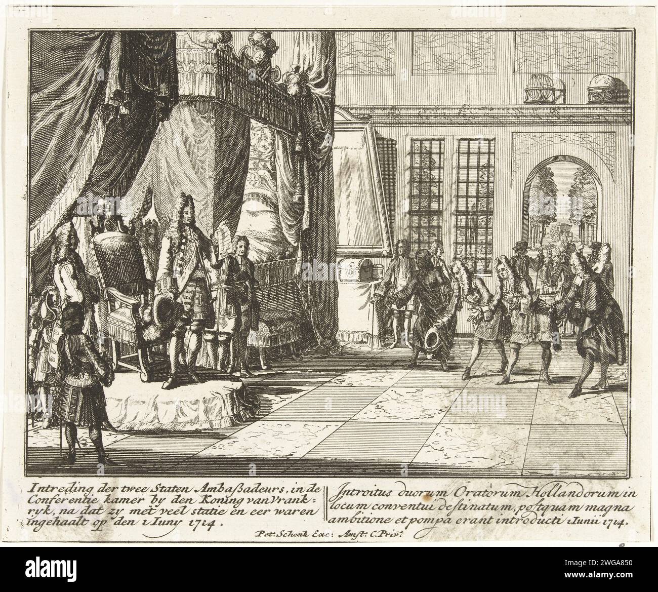 Audience of the new Dutch ambassadors at Lodewijk XIV, 1714, 1714 print ...