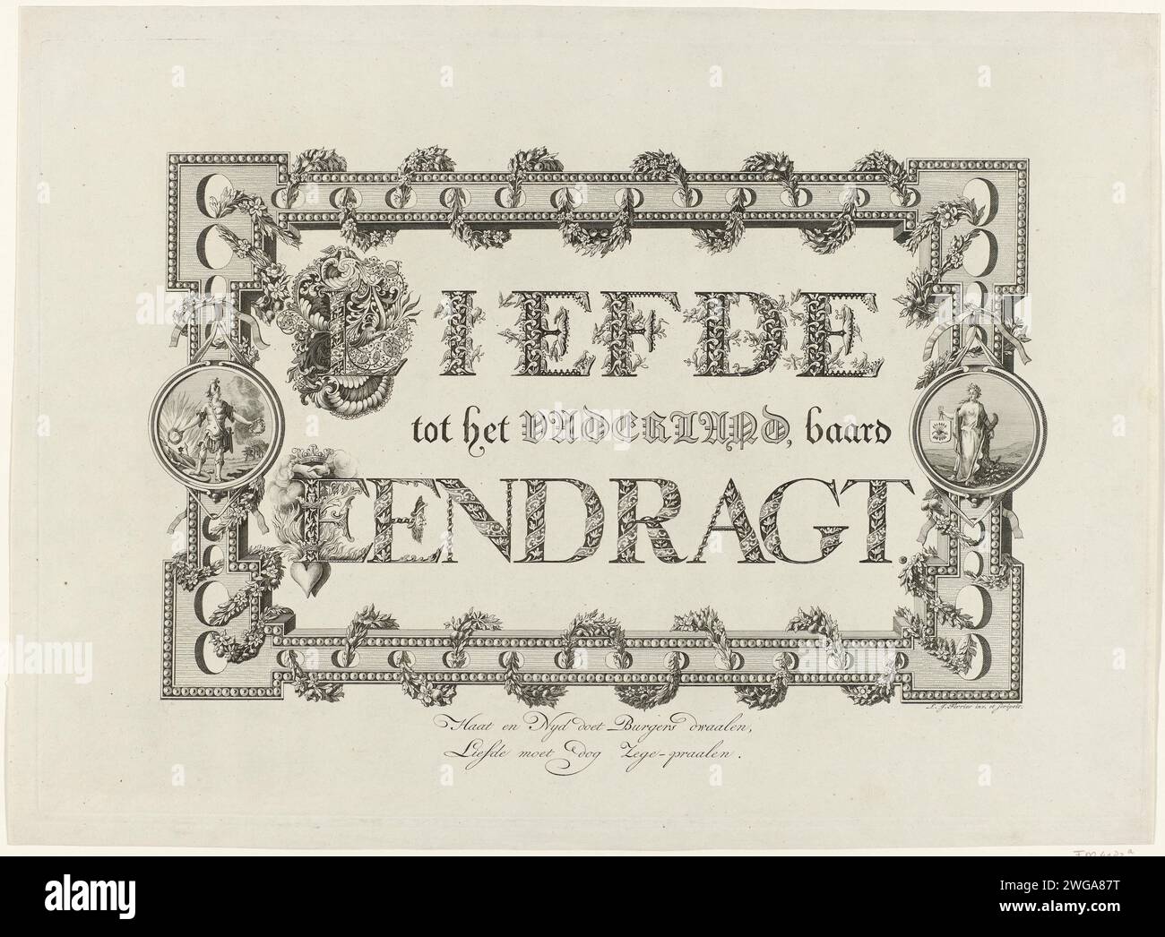 Calligraphy on the Eendracht of the Land, 1787, Leonard Jozef Ferrier ...