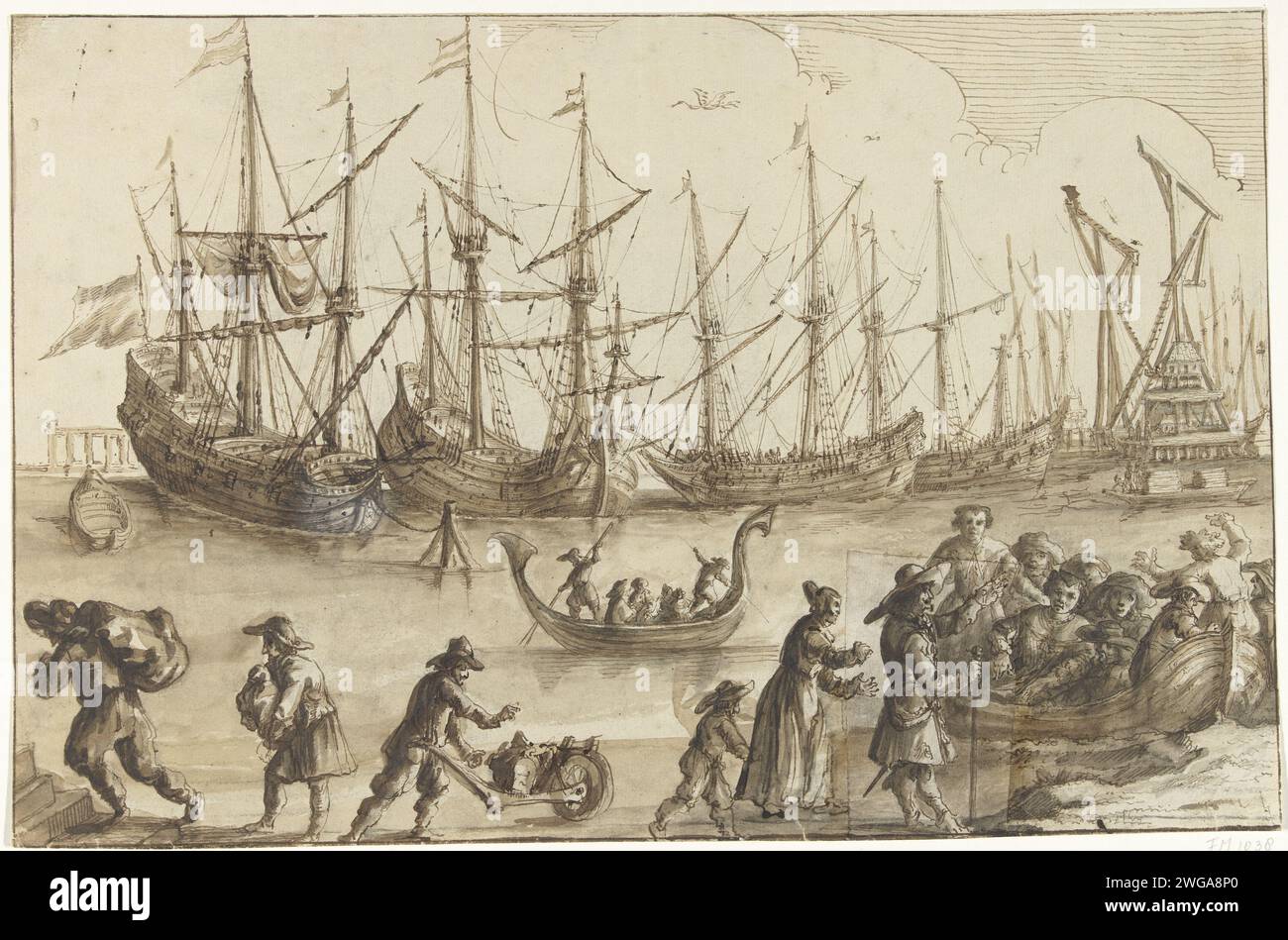 Ships in a port, 1600 - 1799 drawing Dutch merchant ships in a port. In ...