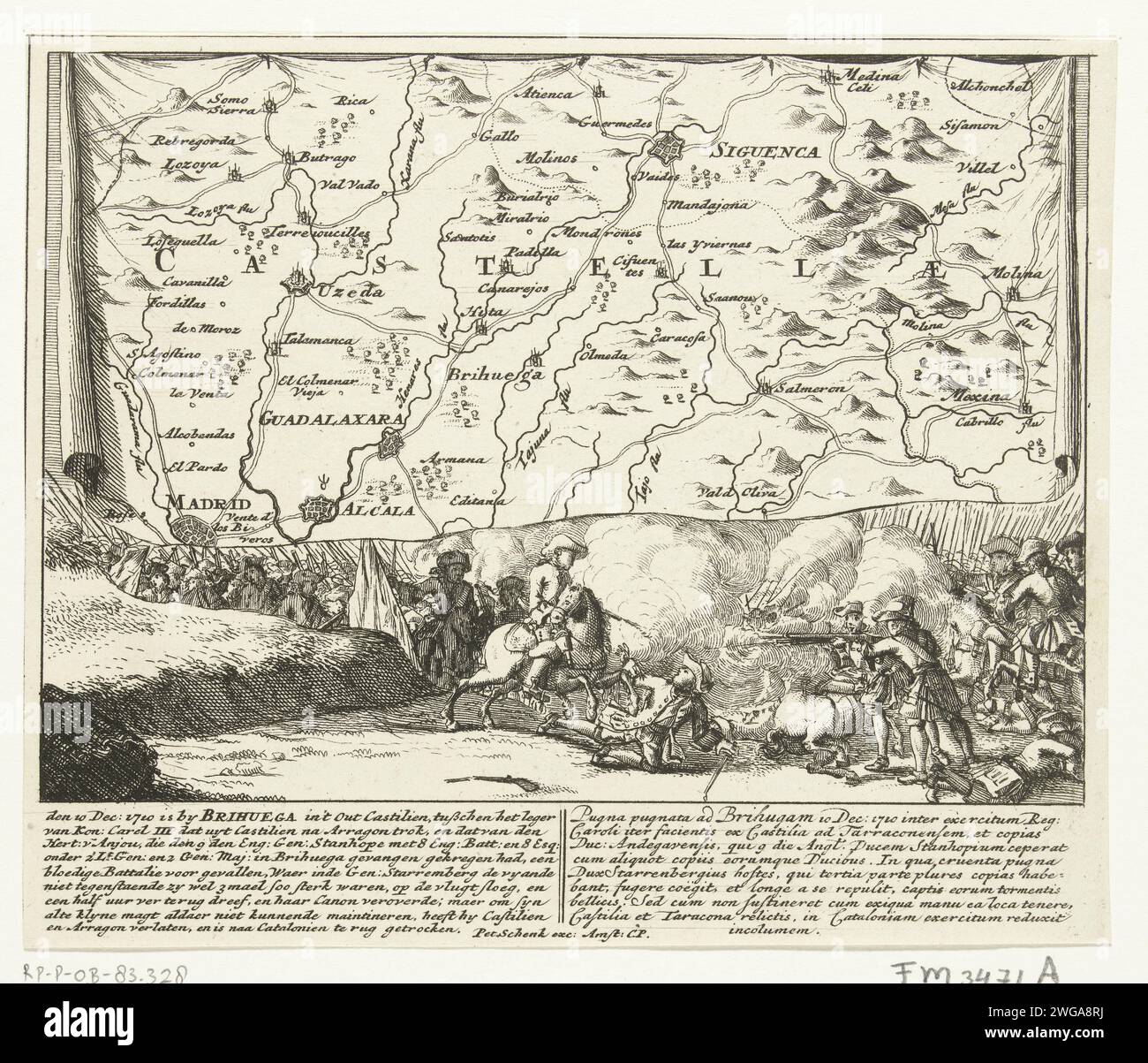 Battle of Brihuega in Castile, 1710, 1710 print Map and presentation of ...