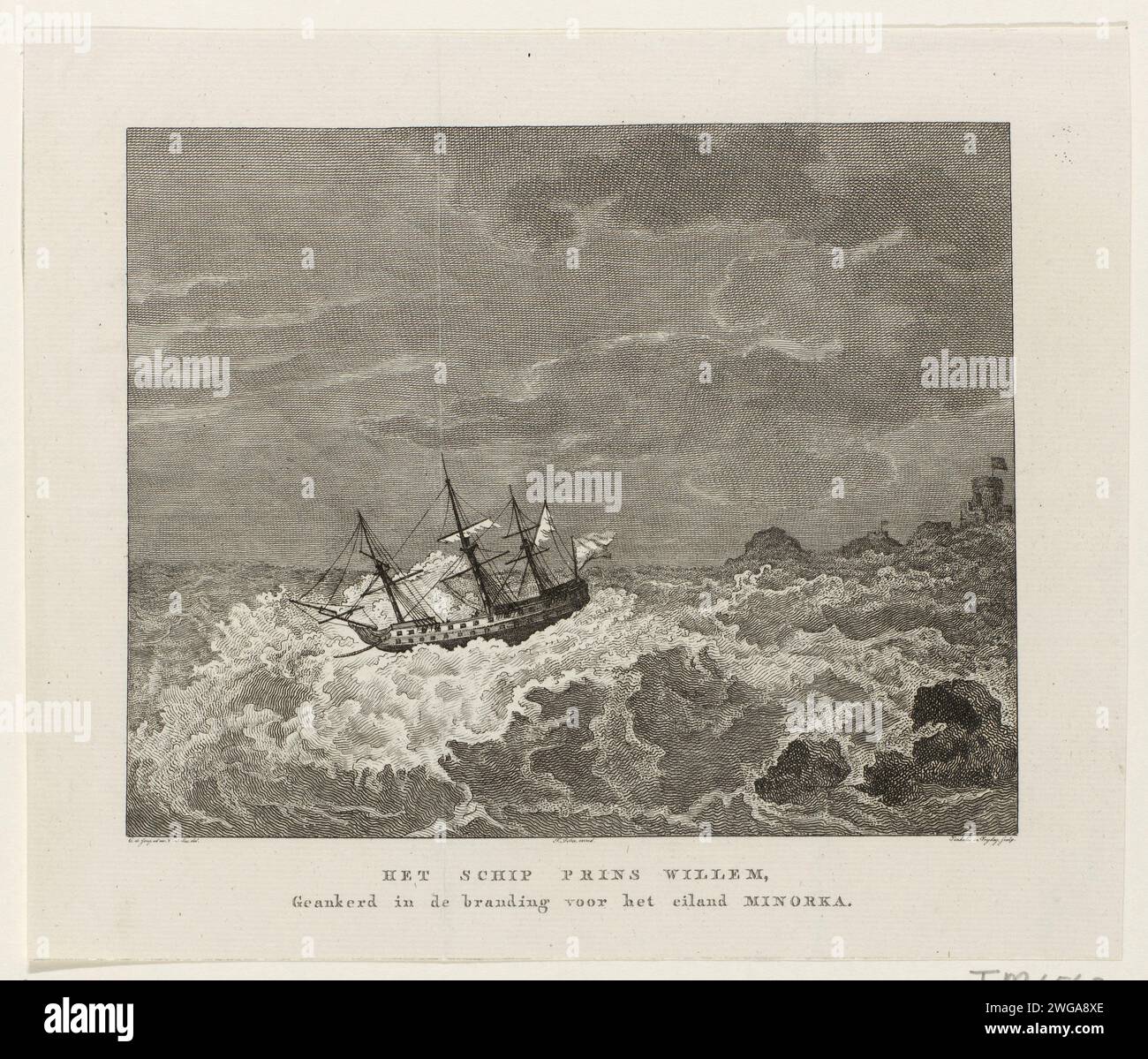 Ship Prince Willem during De Storm, 1784, Vinkeles, 1784 - 1786 print ...