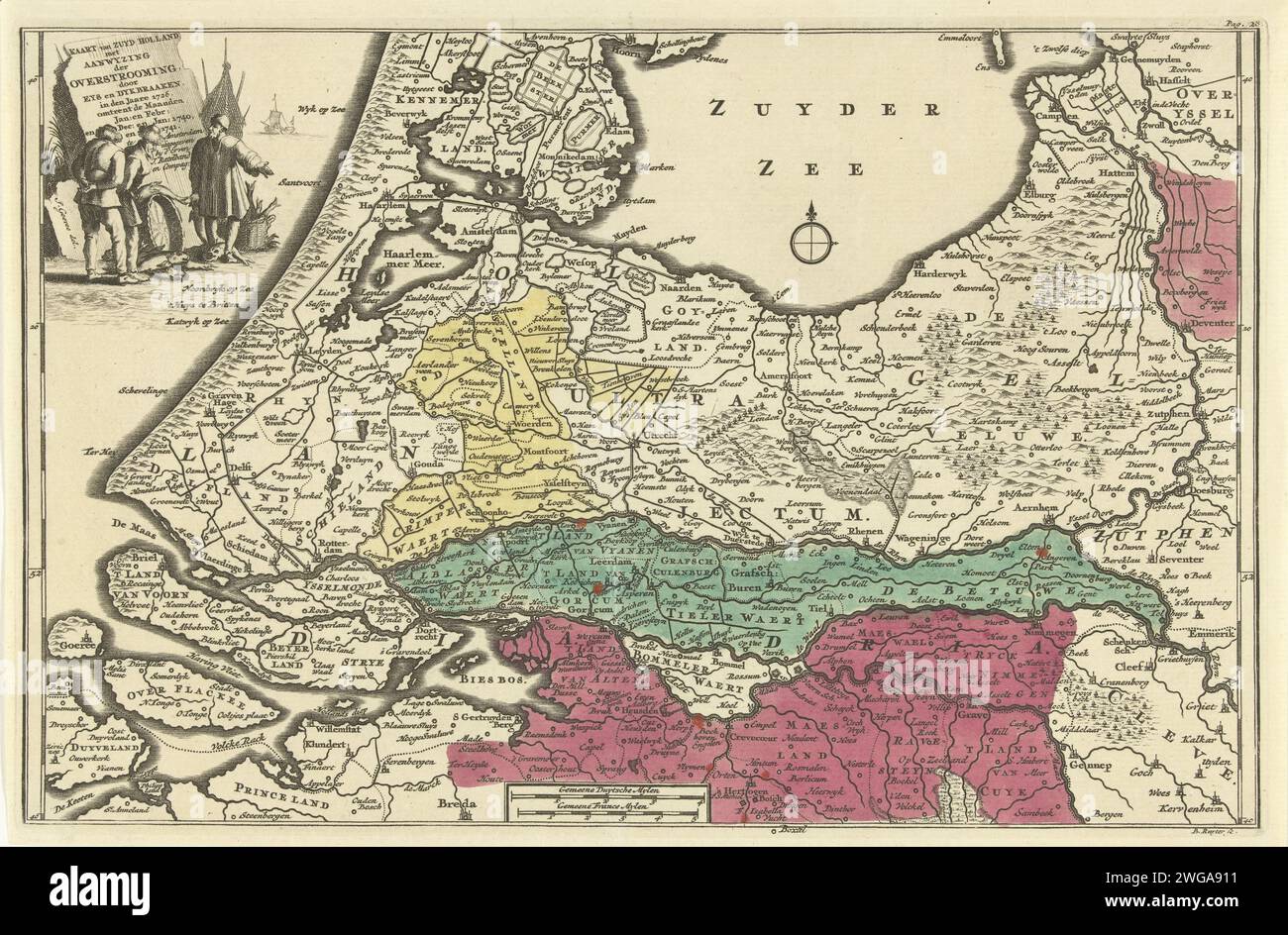 Map of South Holland on which the floods are indicated in the years ...