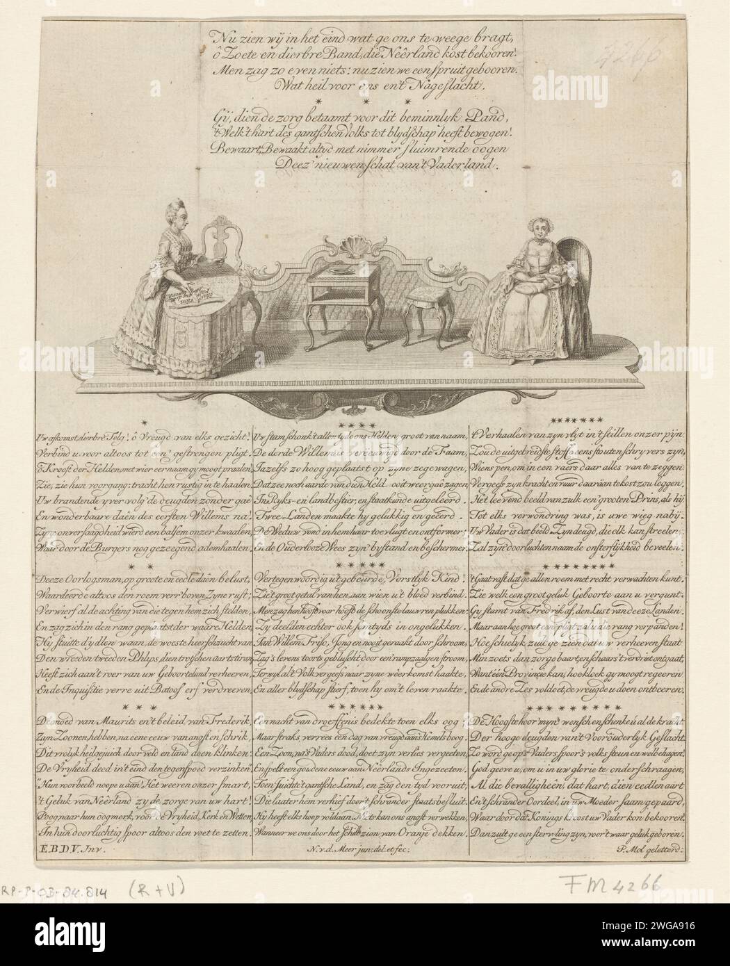 Folderprent with allegory at the birth of Prince Willem Frederik, 1772 ...