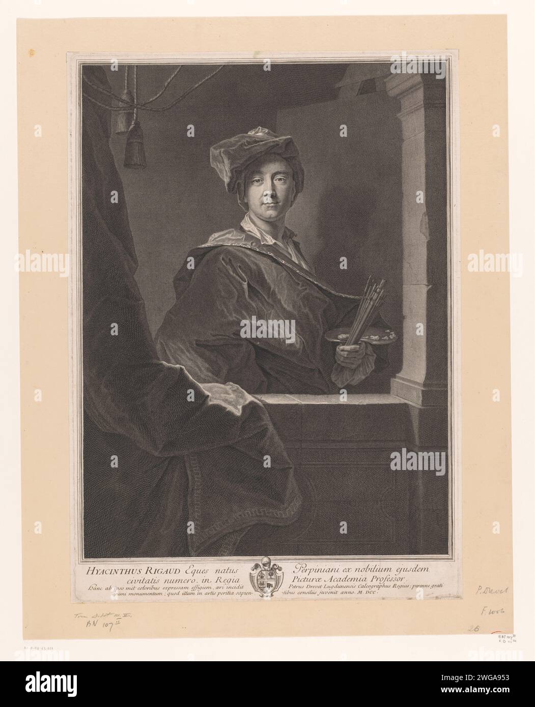 Portret van Hyacinthe Rigaud, Pierre Drevet (attributed to), after ...