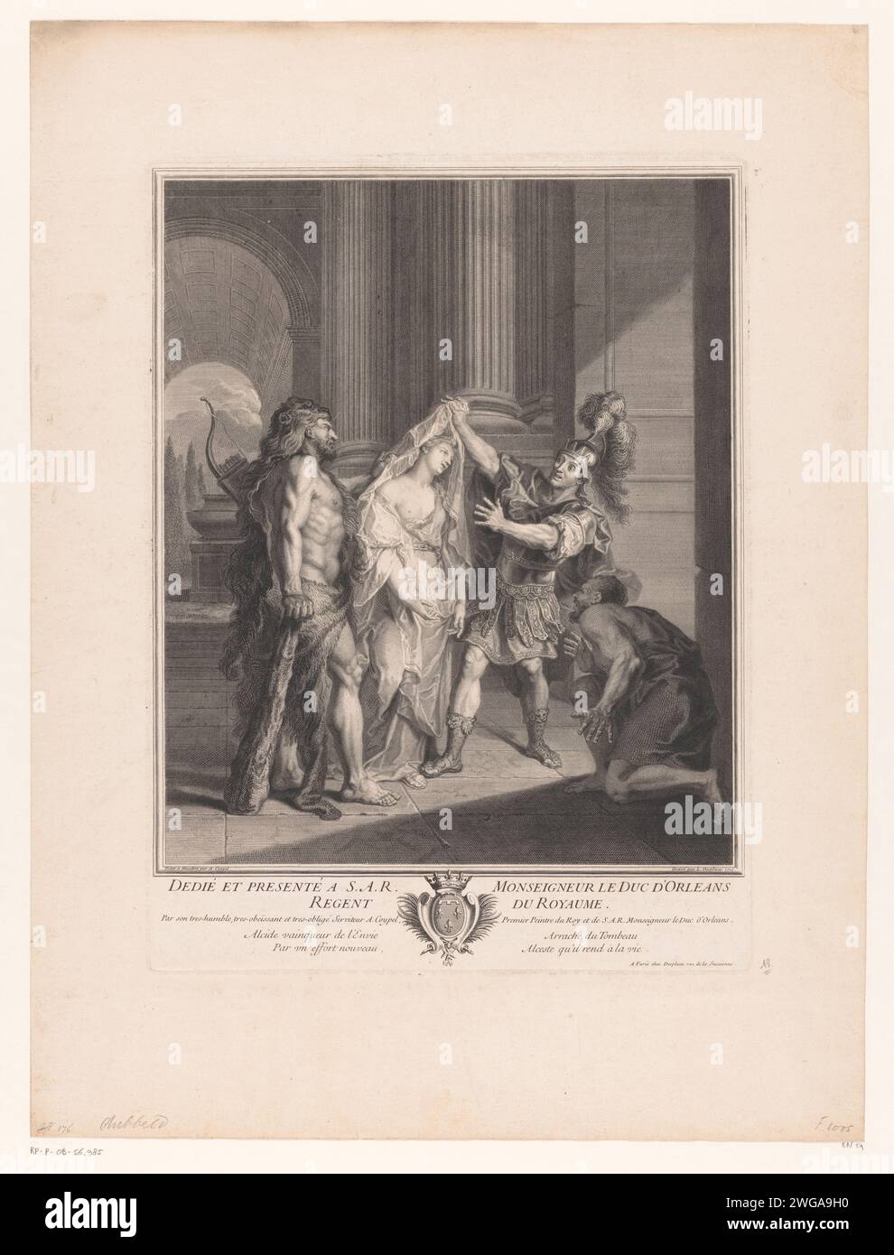 Hercules brings Alcestis back from the underworld, Louis Desplaces ...