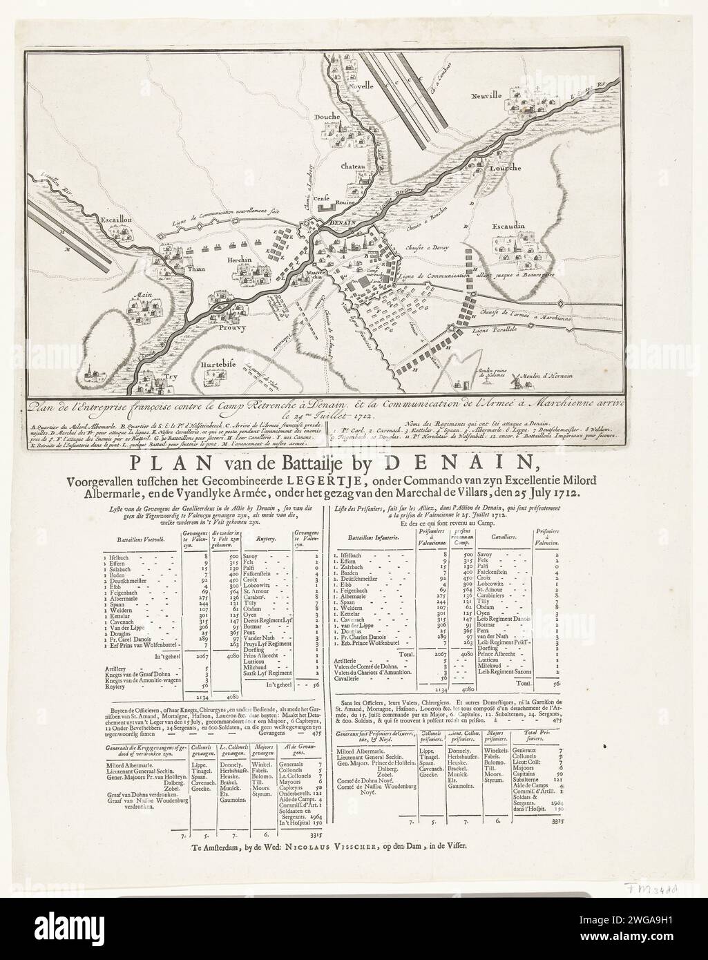 Map of the Battle of Denain, 1712, 1712 print Map with the positions of ...