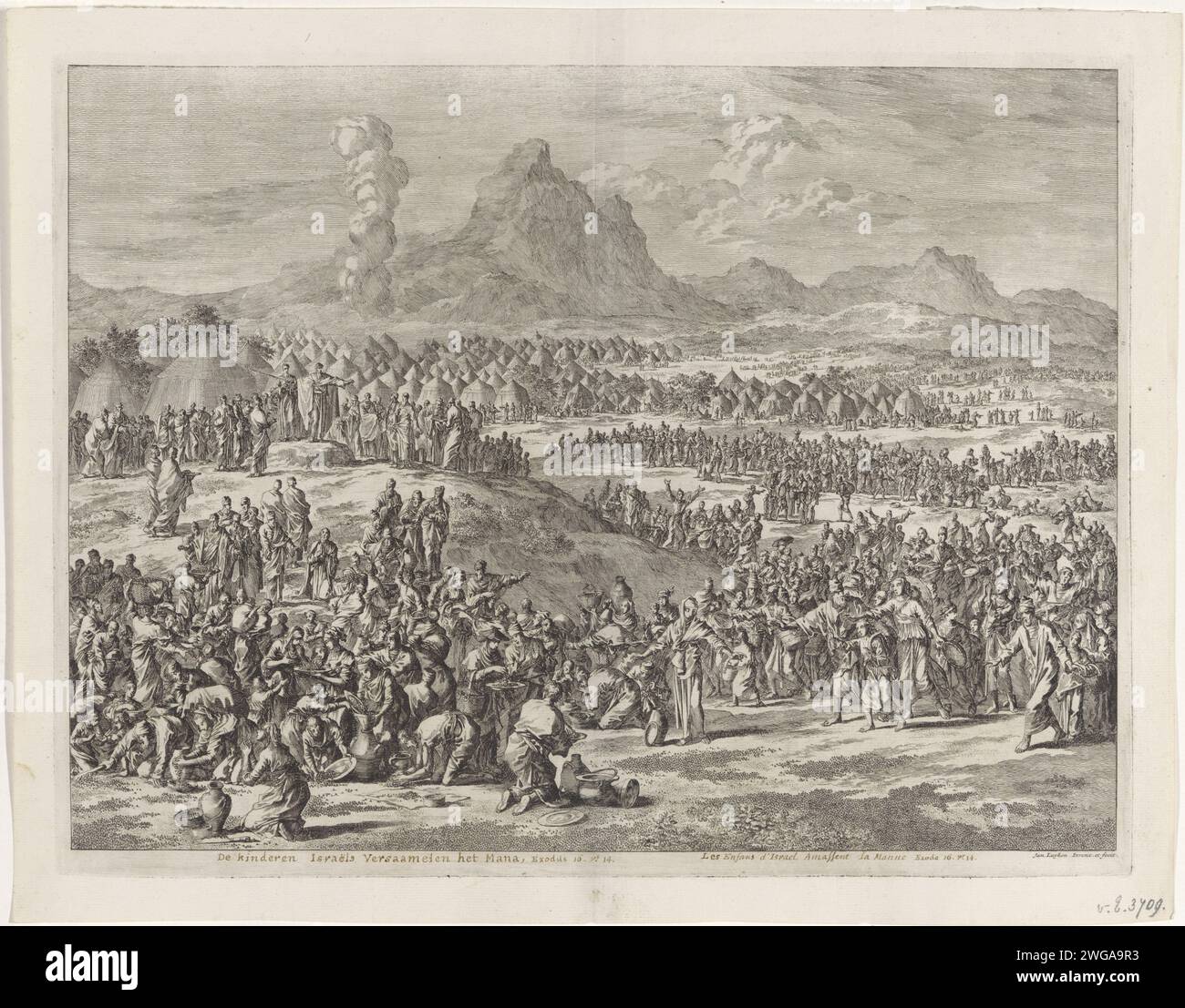 Collection of the Manna by the Israelites, Jan Luyken, 1708 print The ...