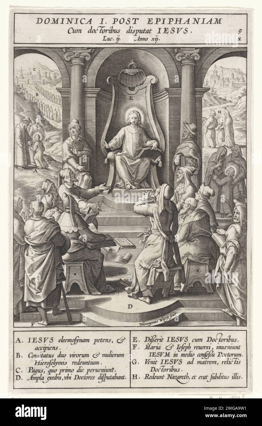 Christ In the Temple, Hieronymus Wierix, After Bernardino Passeri, 1593 print Christ sits on a ...