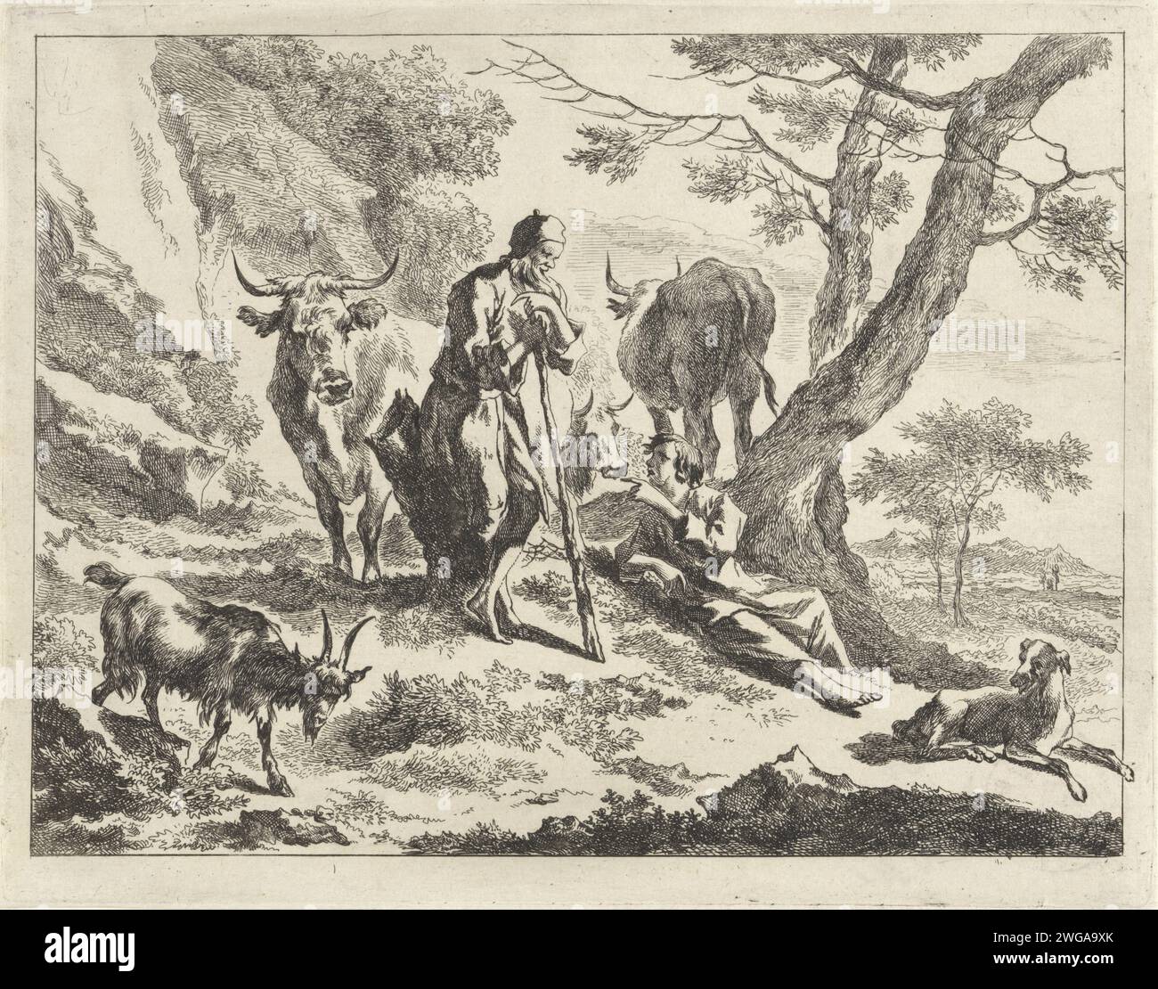 Old Shepherd in conversation with a young shepherd, Jan de Visscher ...