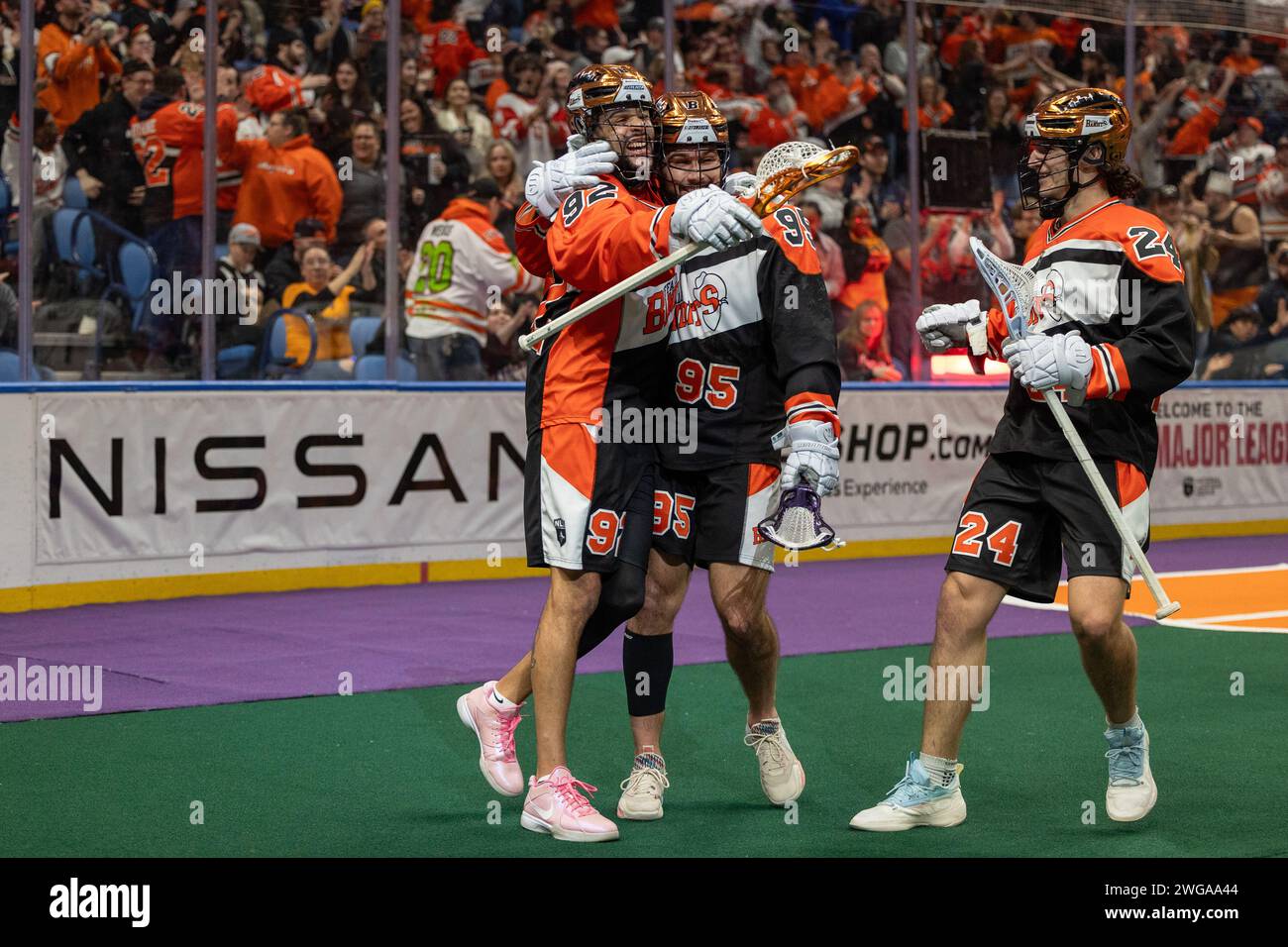 February 3rd, 2024: Buffalo Bandits forward Dhane Smith (92) celebrates ...