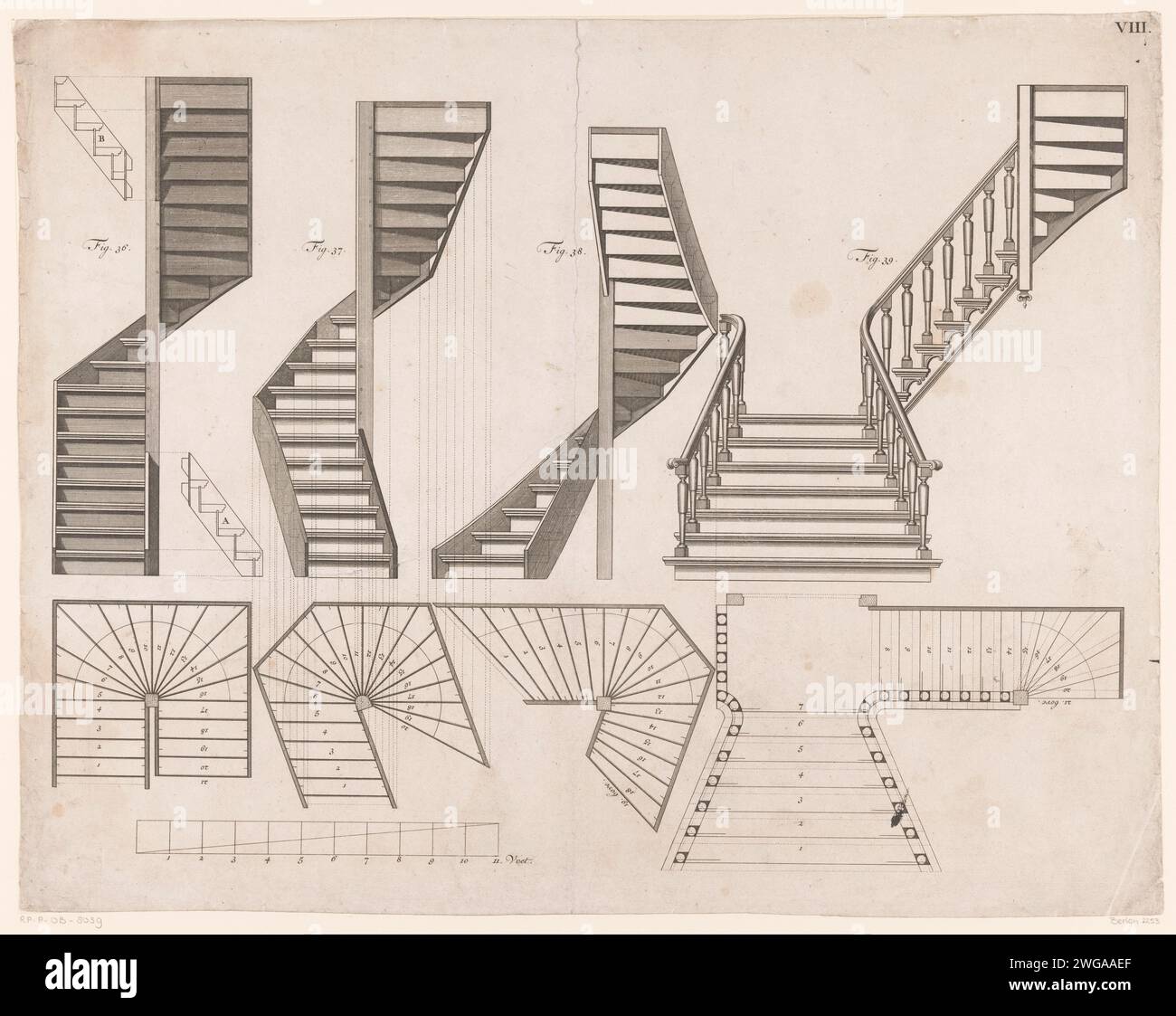Technical drawings of stairs, Jan Schenk, After Tieleman van der Horst ...