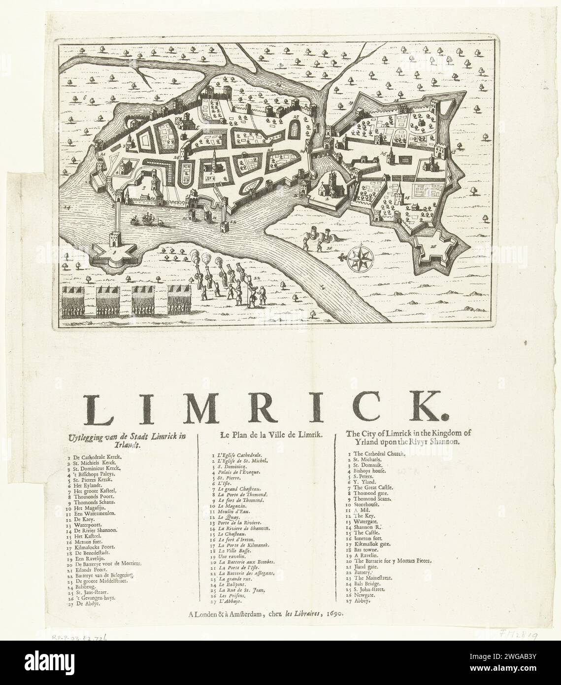 Siege of Limerick, 1690, 1690 print Map with the siege of the city of ...