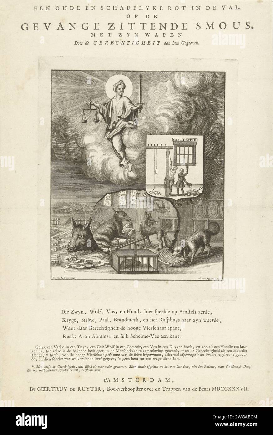 Allegory on the trial of the Jew Aron Abrams, 1737, 1737 print The ...