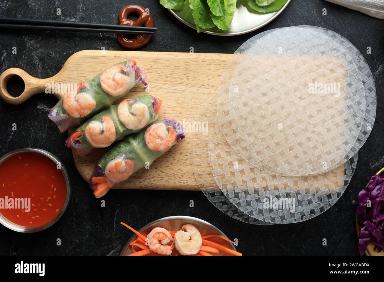 Vietnam Shrimp Prawn Spring Roll Salad, Top View Stock Photo - Alamy