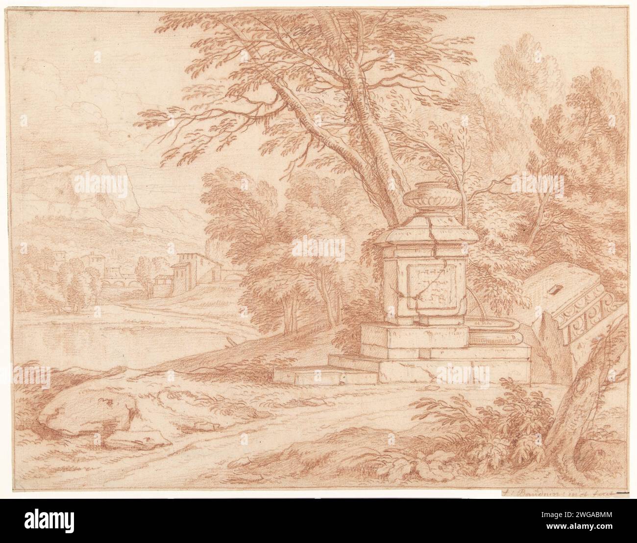 Italian landscape with dilapidated fountain, Frans Boudewijns, 1700 ...