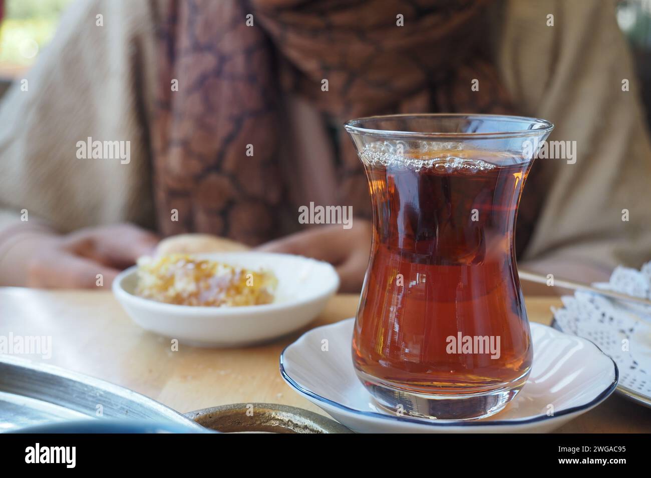 Traditional turkish tea on cafe table Stock Photo - Alamy
