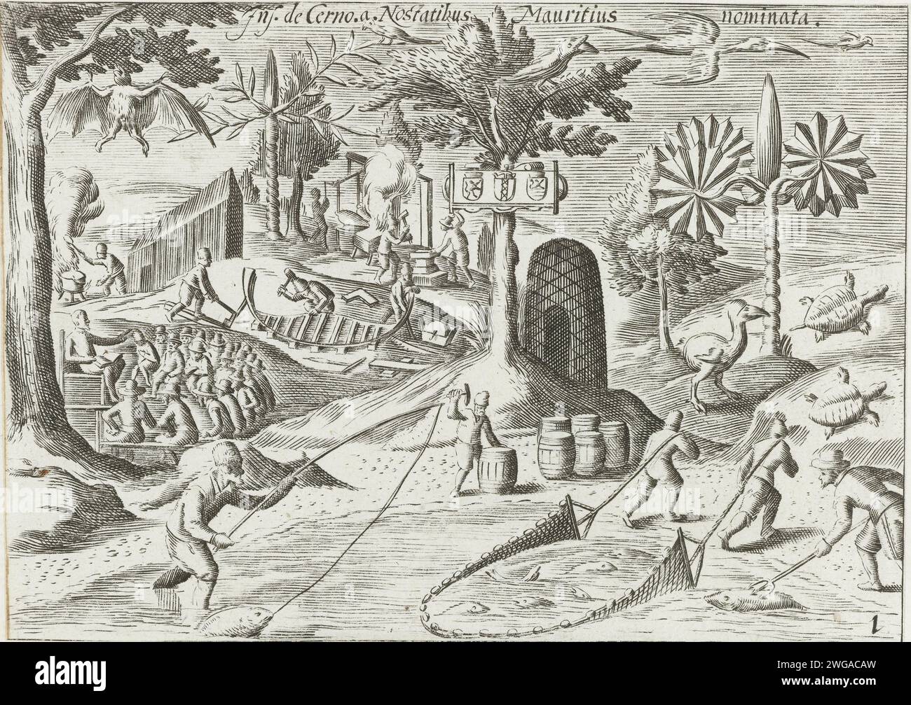 Camp of the Dutch on Mauritius, 1598, 1600 - 1649 print The camp of the ...