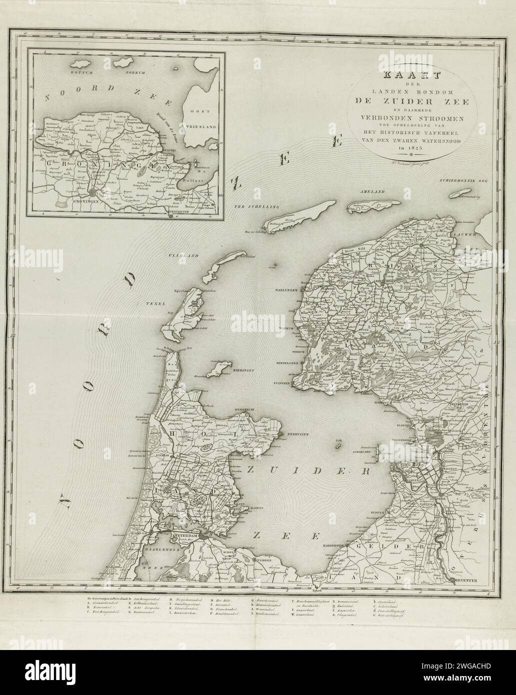 Map of the areas around the Zuiderzee struck by the flood of 1825 ...