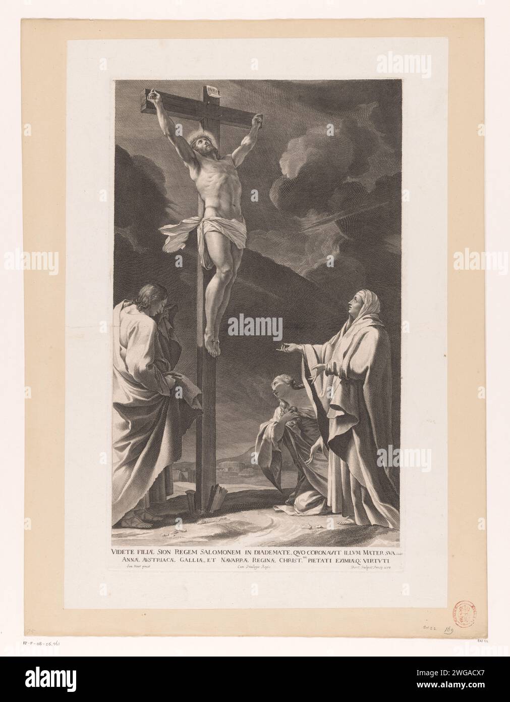 Crucifixion with Johannes, Maria and Magdalena at the foot of the cross, Pierre Daret, after ...