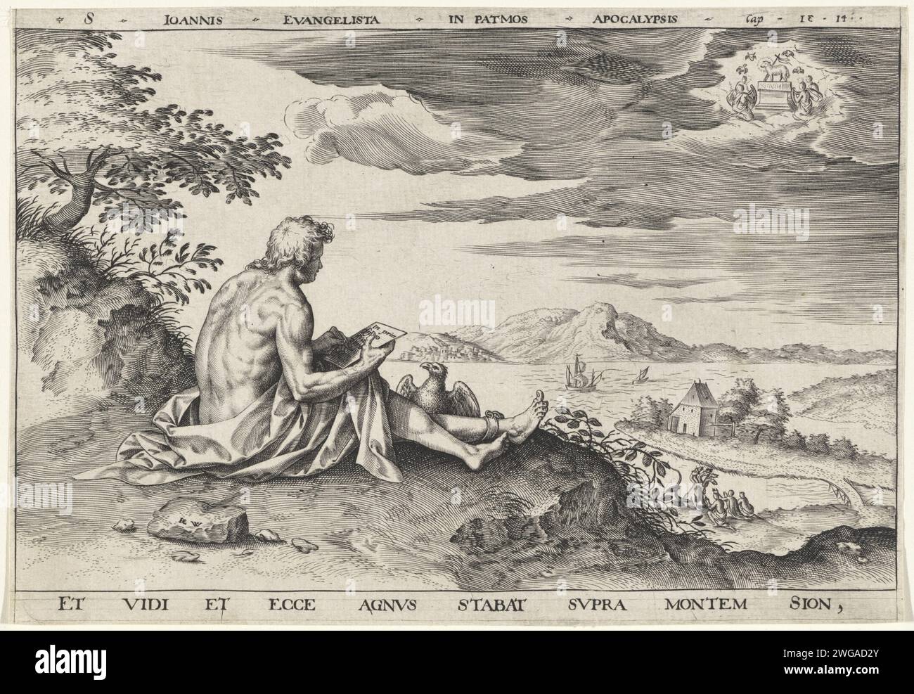 Landscape with evangelist Johannes, Johannes Wierix, 1580 print ...
