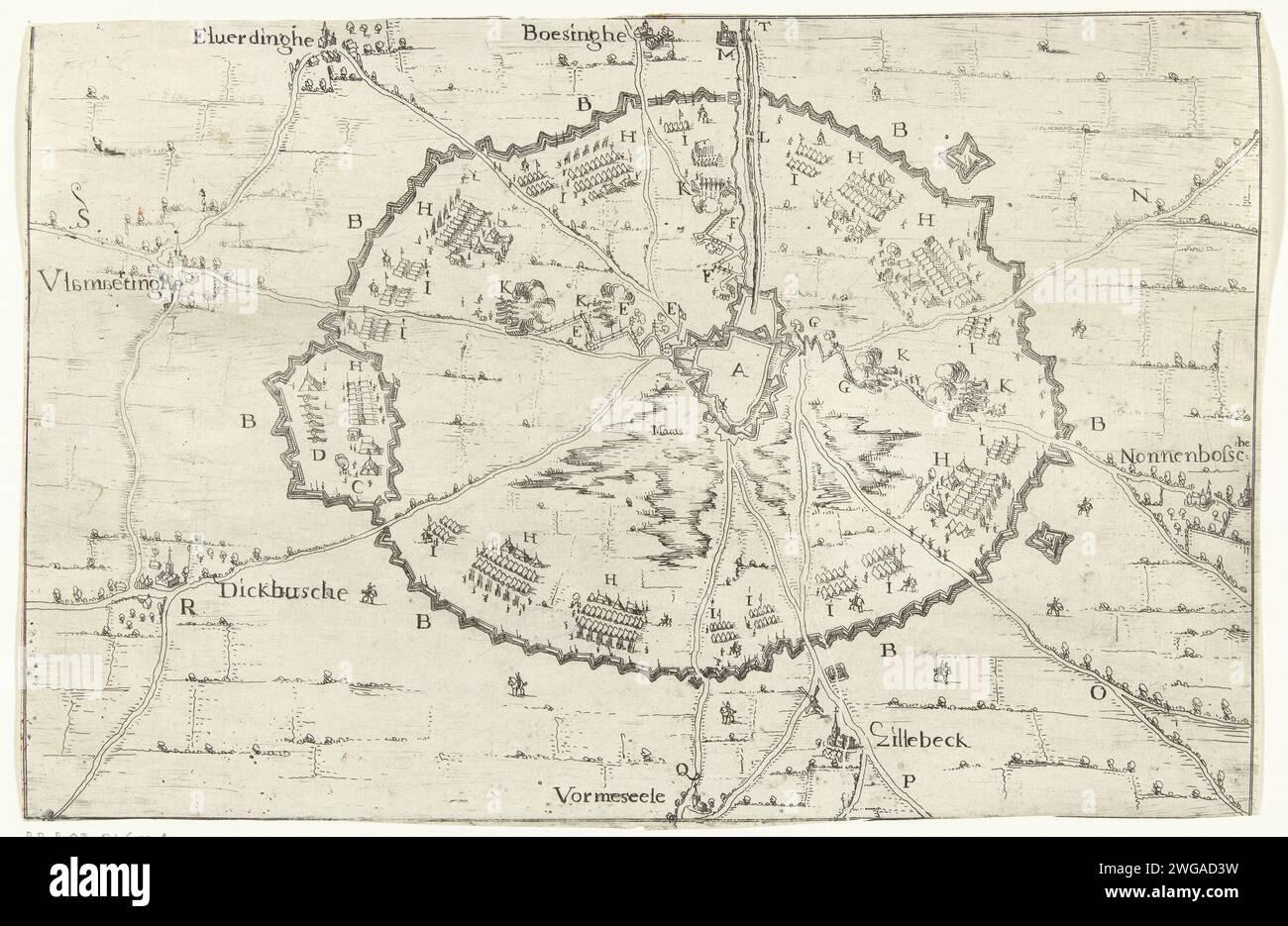 Siege of Ypres, 1649, 1649 print Map of the siege of Ypres by the army ...