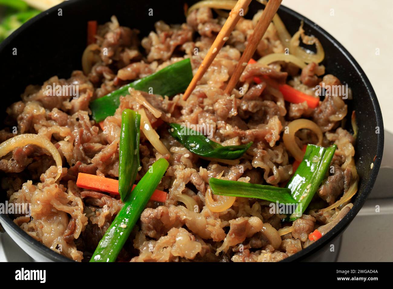 Close Up Cooking Korean Beef Bulgogi Stock Photo - Alamy