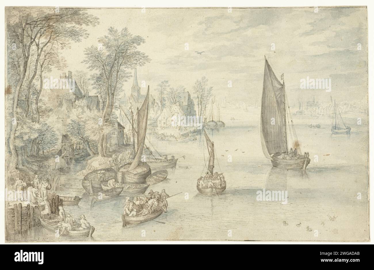 City on a wide river, Anonymous, after Jan Brueghel (I), 1680 - 1720 ...