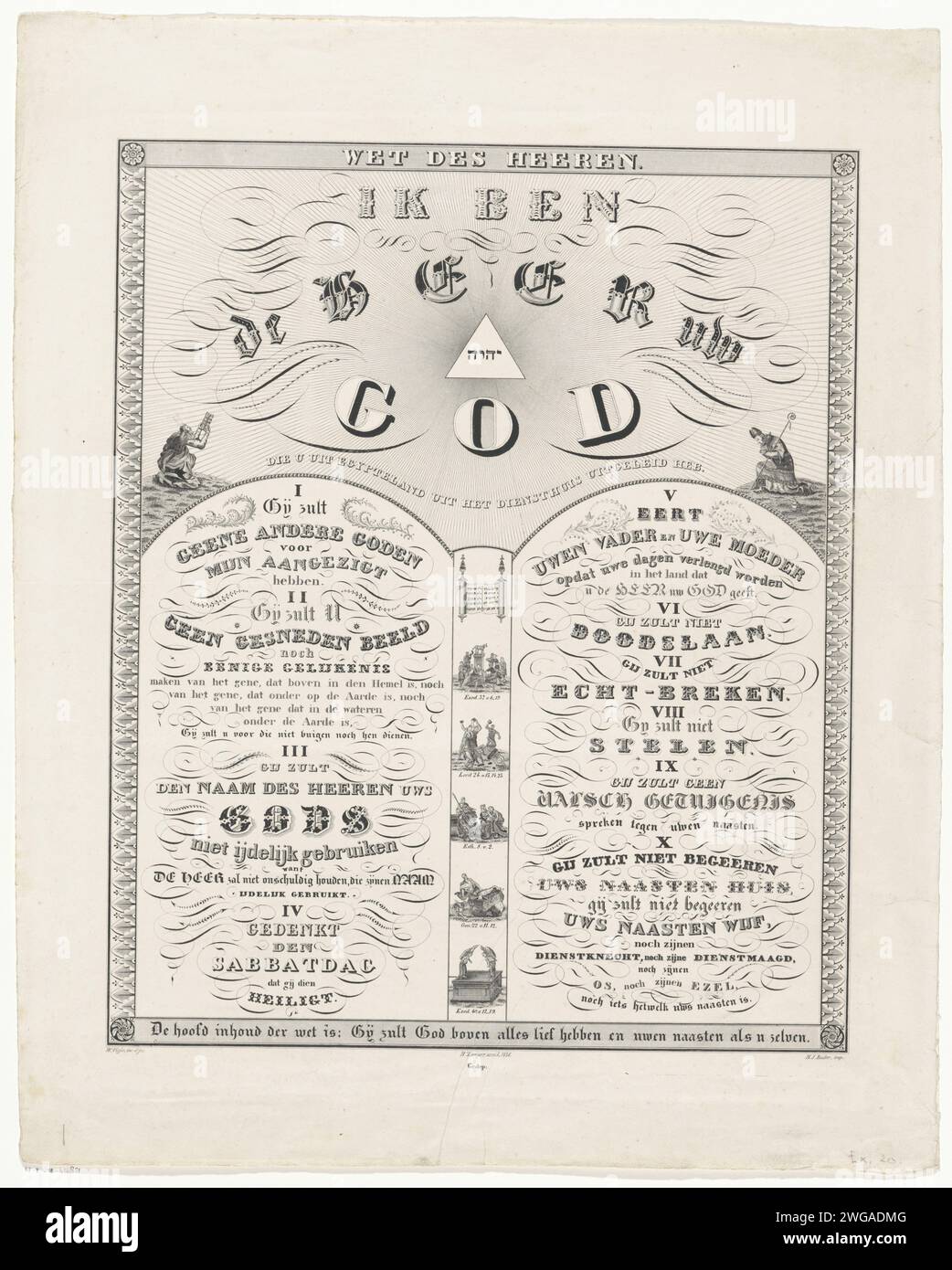Tetragram and the Ten Commandments, W. Visser, 1830 - 1845 print ...