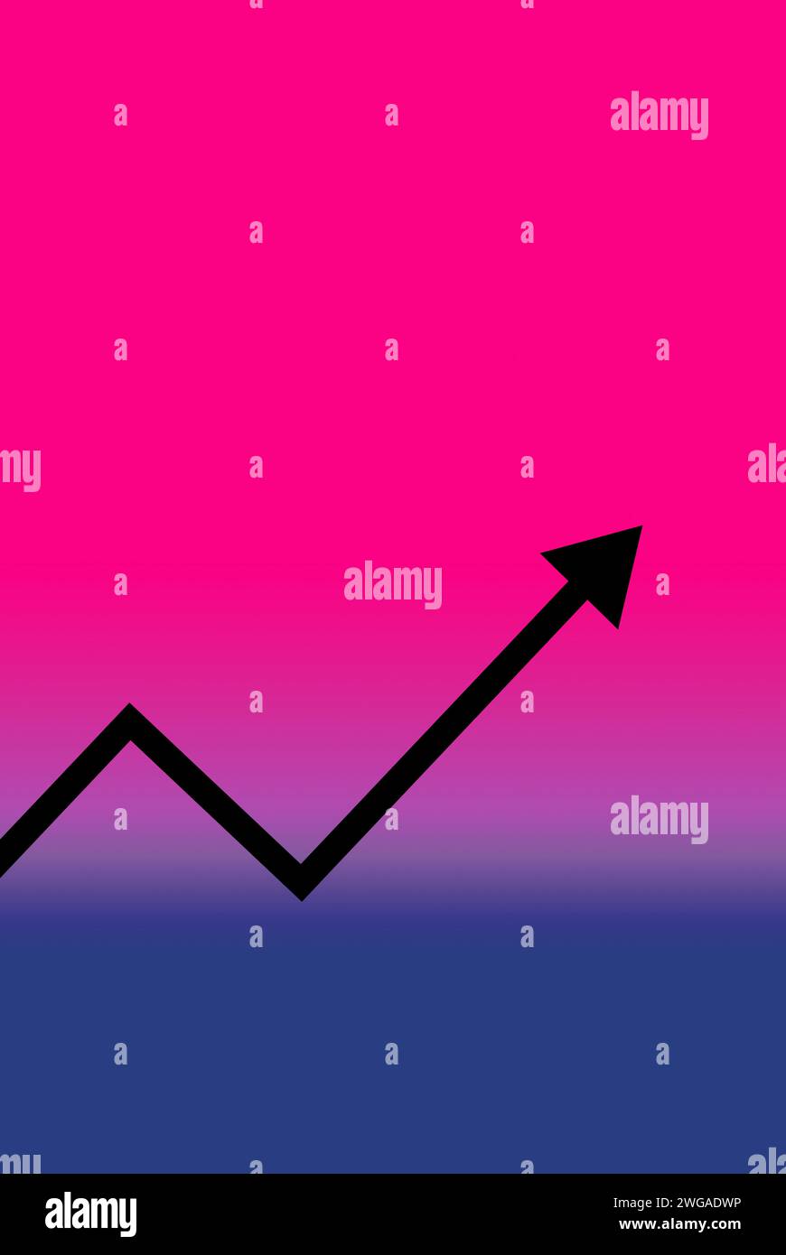 Illustration of graph with black arrow on gradient hot pink and navy ...