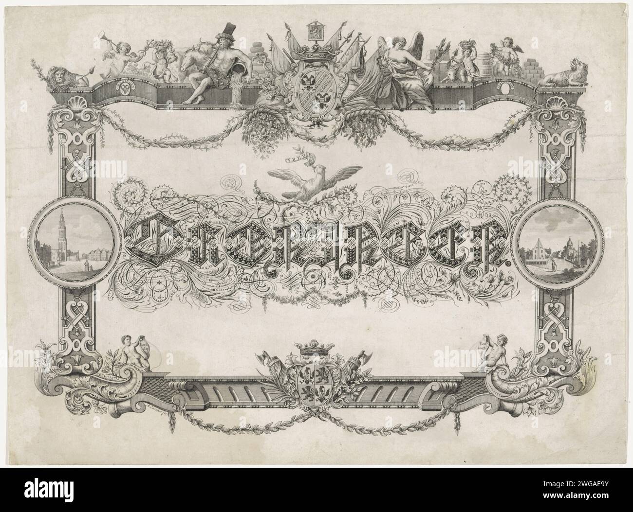 Calligraphy of the province of Groningen, Antoni Zürcher, 1790 print ...