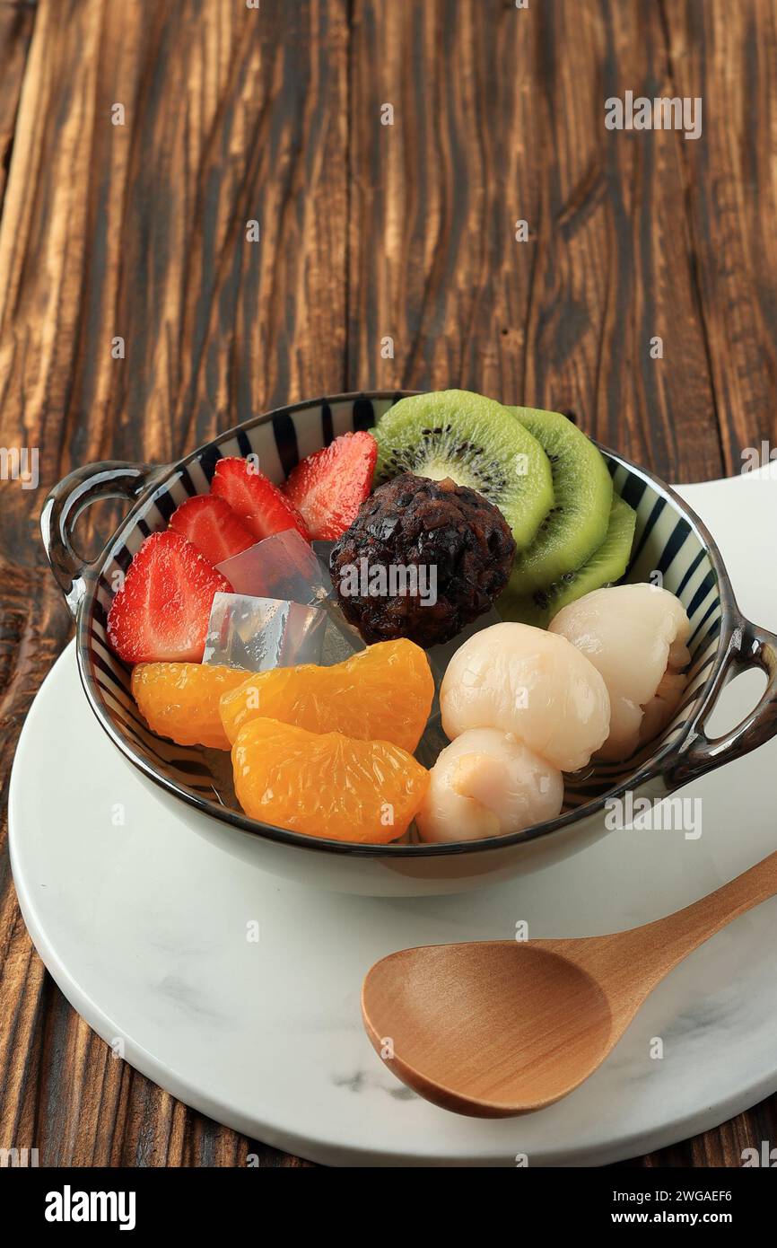 Anmitsu Japanese Sweet Dessert with Agar Canteen Jelly, Mix Fruit, and ...