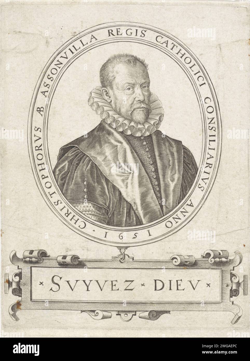 Portrait of Christoffel de Assonville, Johannes Wierix, 1591 print In ...