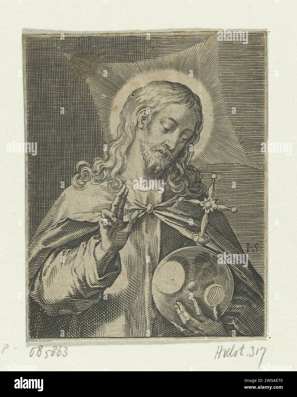 Christ as Salvator Mundi, Johann Sadeler (I), After Maerten de Vos, 1570 - 1600 print Christ as ...