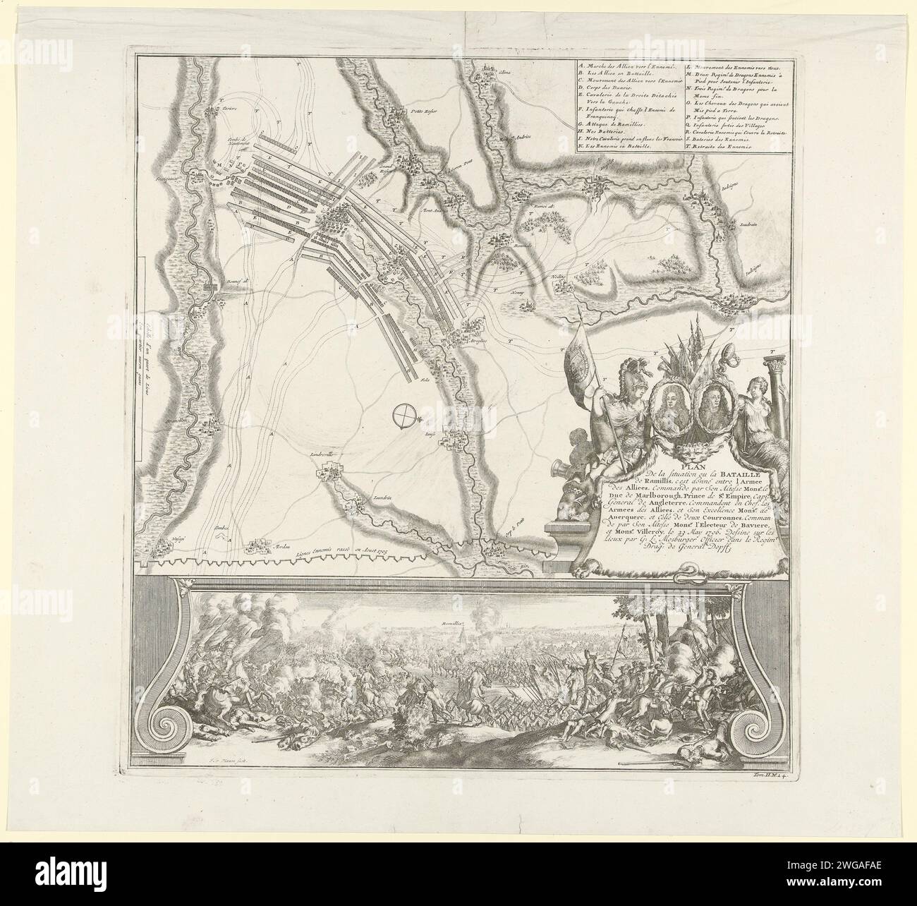 Battle of Ramillies, 1706, 1729 print Plan and face of the Battle of ...