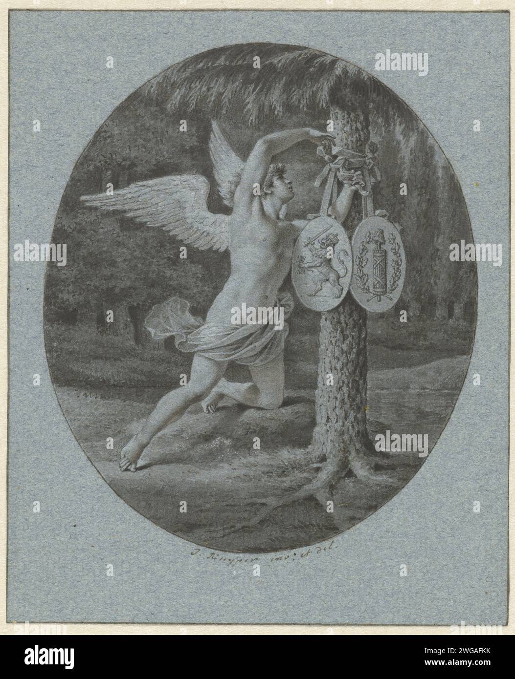 Allegory on the Alliance with France, 1795, Jacques Kuyper, 1795 drawing Oval show with allegory ...