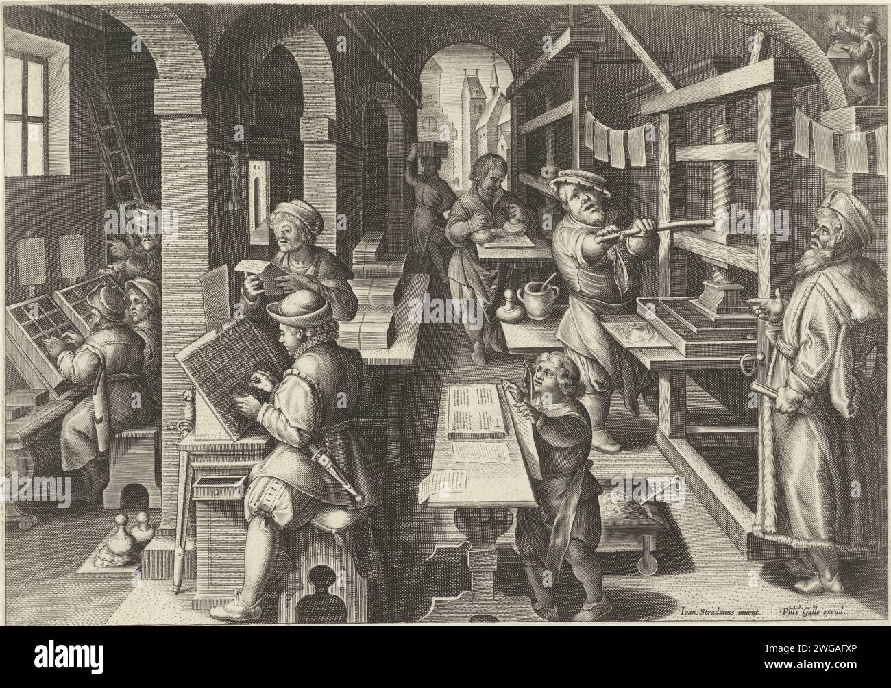 Book printing, Philips Galle (attributed to workshop or), After Jan van ...