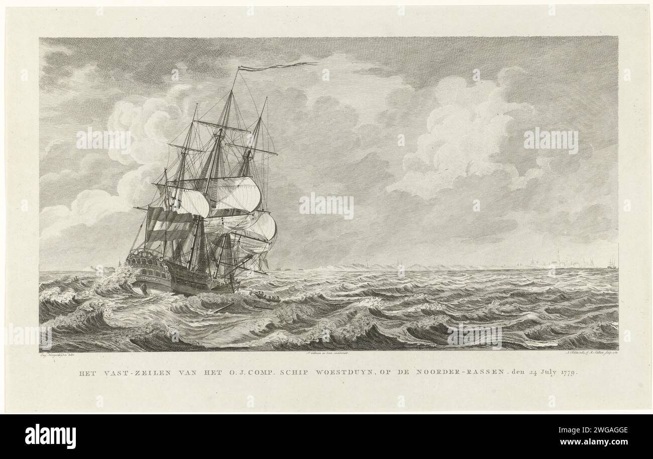 The Ship Woestduin gets stuck on the Noorderraassen, 1779, Arend Fokke ...