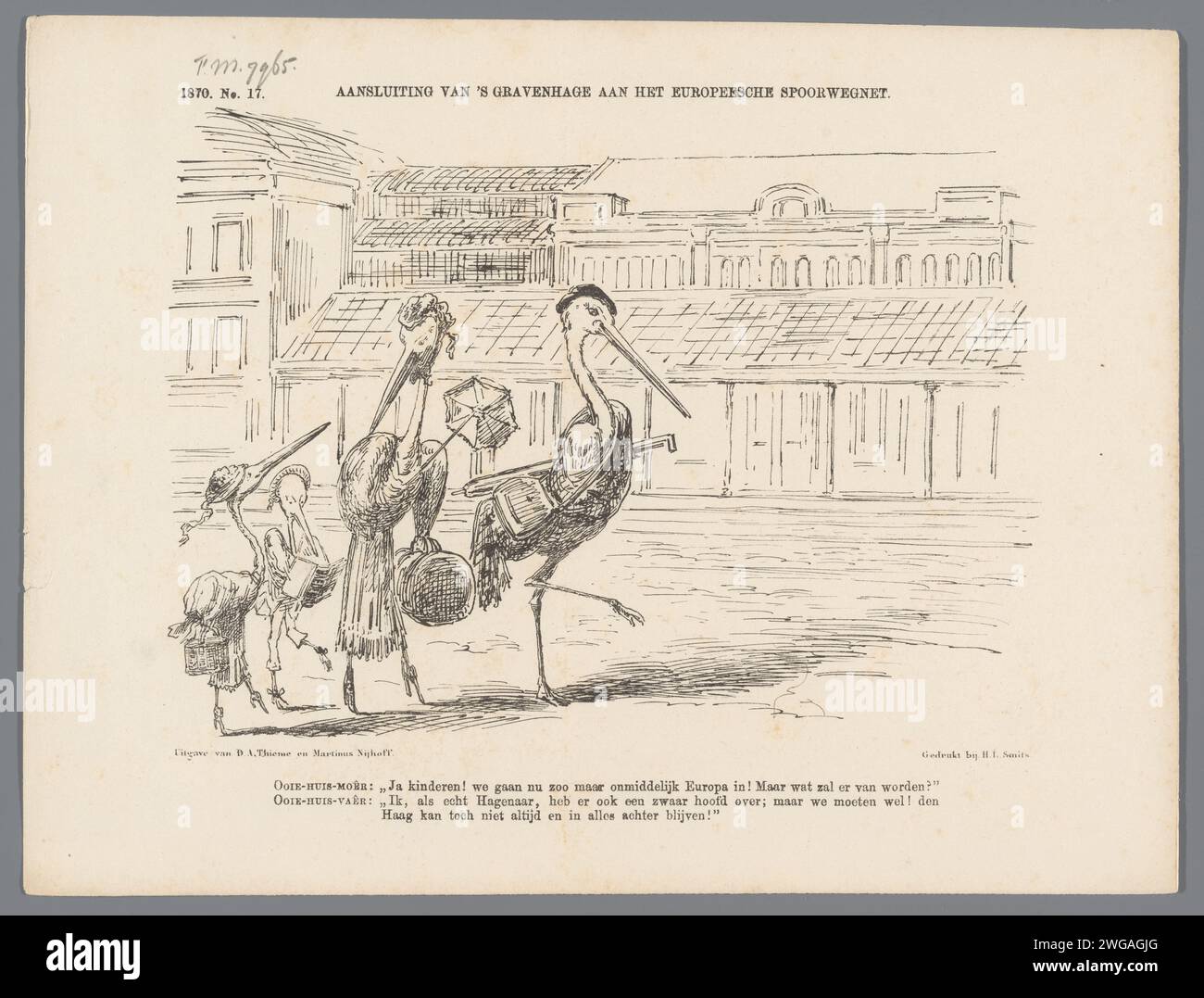 Cartoon on the opening of the railway line The Hague-Gouda-Utrecht ...