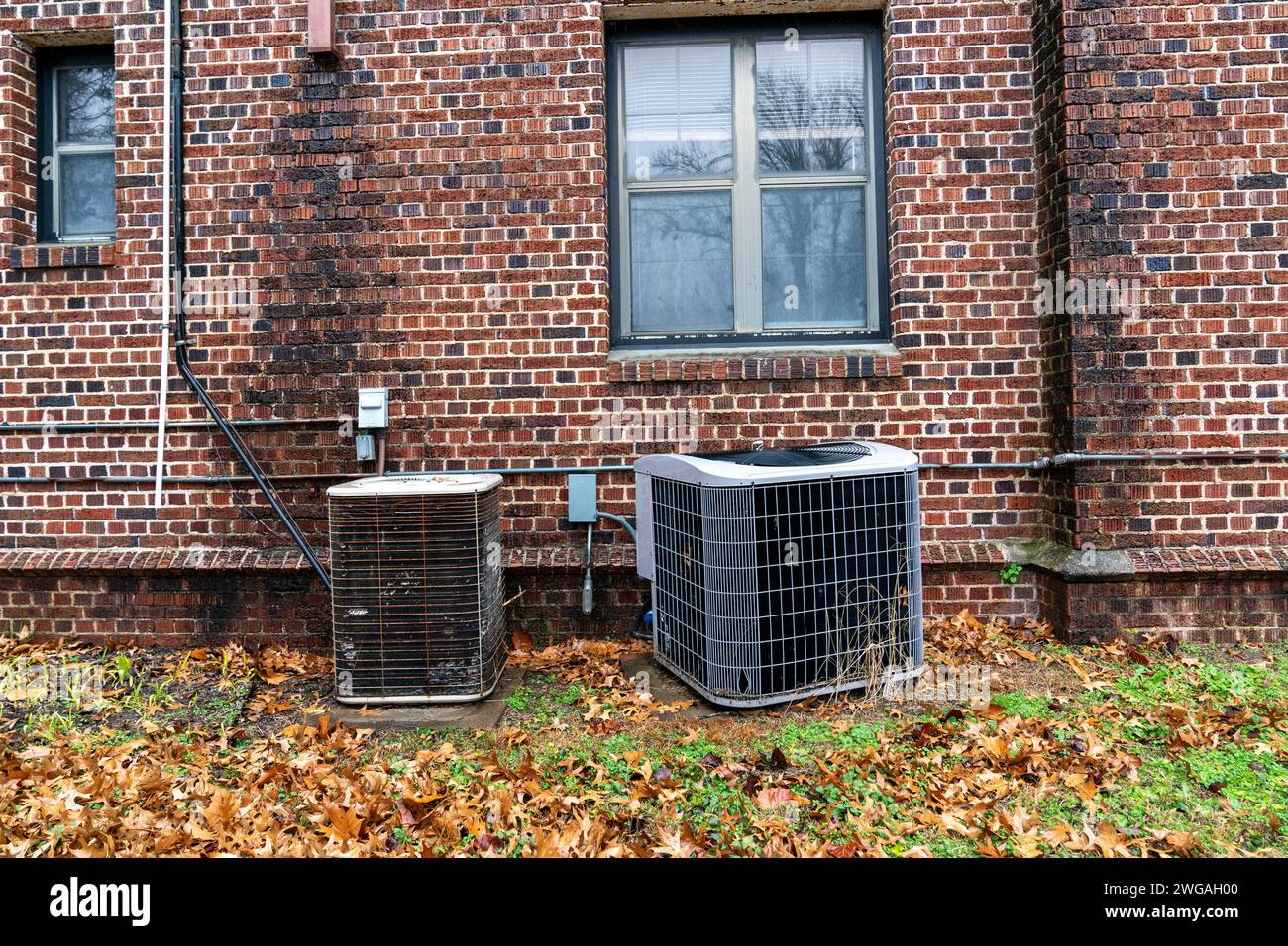 A new AC unit sits next to an old one at Bacone College, on January 8 ...
